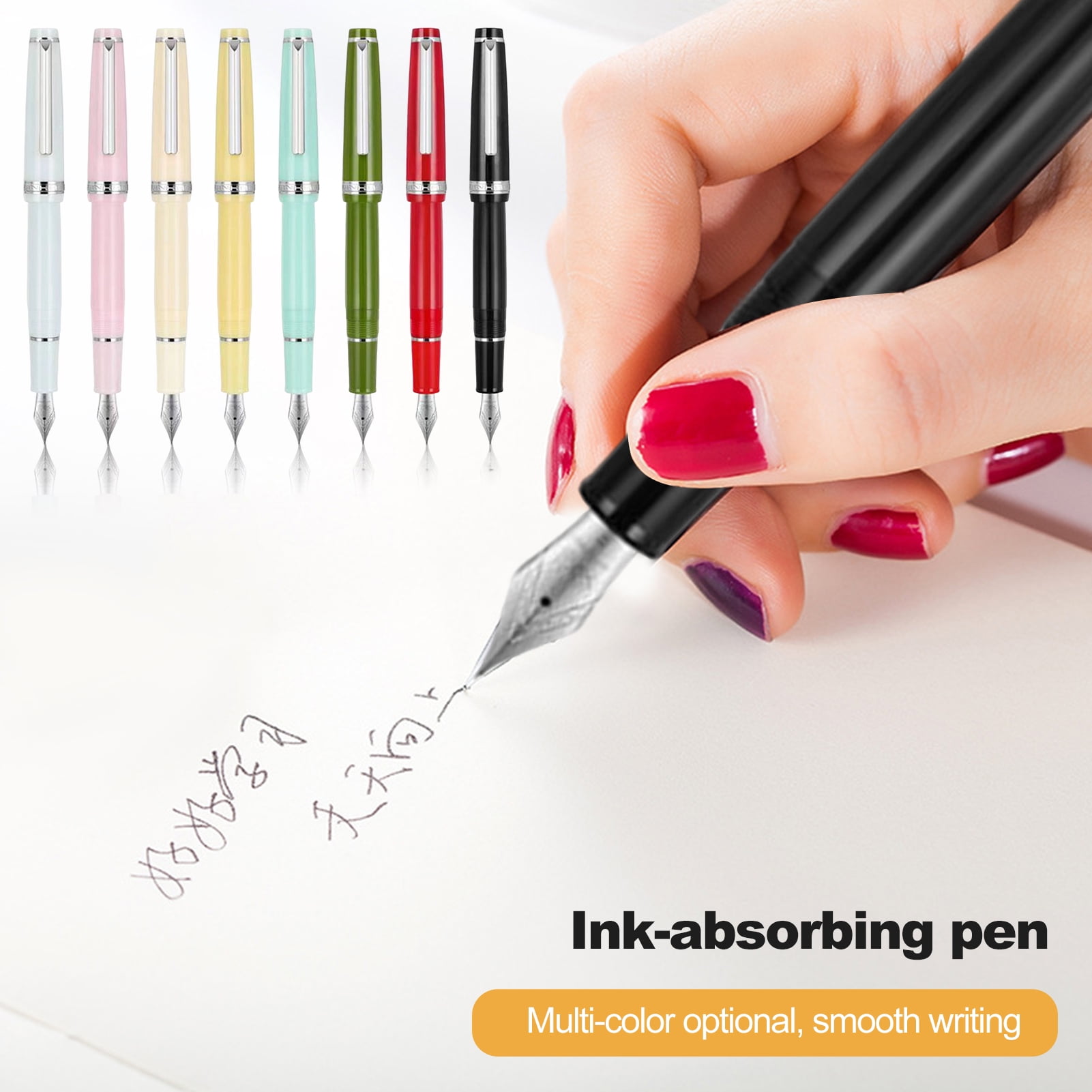 harmtty 0.5mm Nib Pocket Size Fountain Pen Ink Bladder Absorption 2 in 1 Business Writing Pen ...