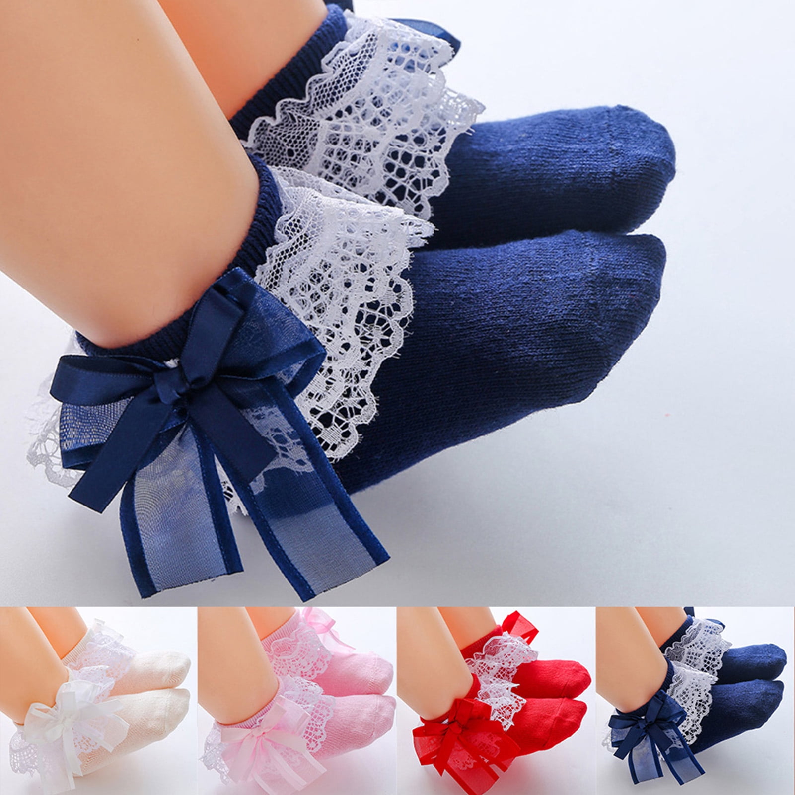 harmtty 1 Pair Baby Socks Breathable Thicken High Elasticity Lace Bow ...