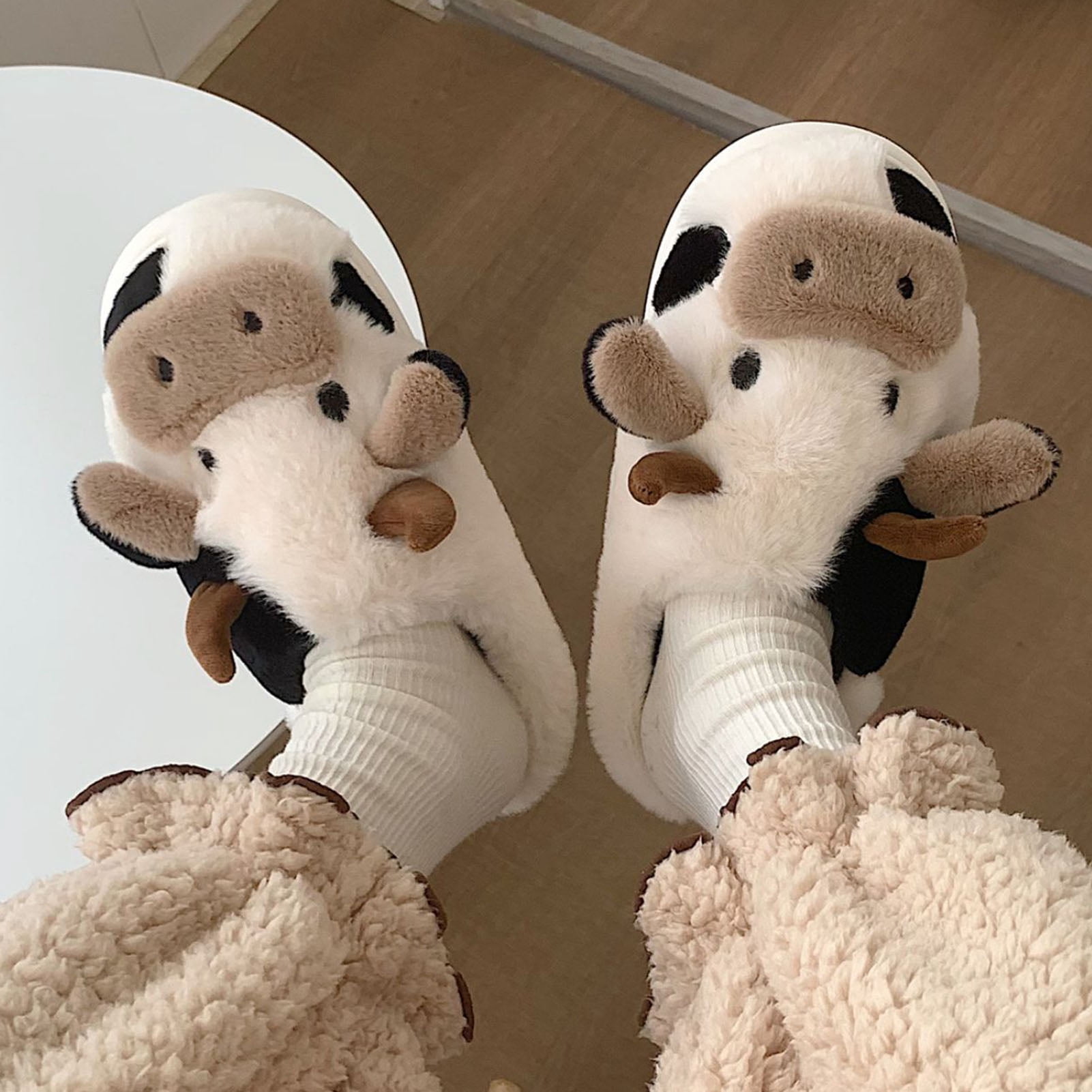harmtty 1 Pair Women Household Slippers Cartoon Milk Cow Soft Soles ...