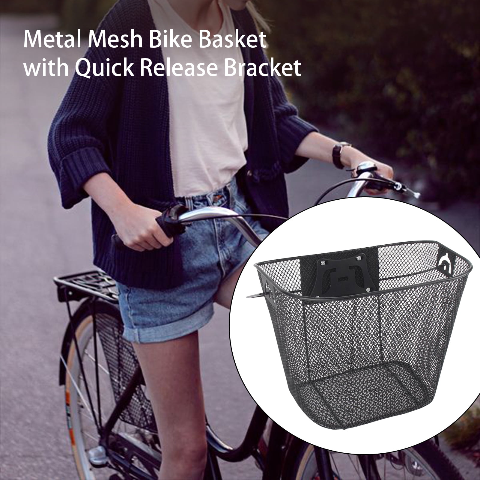 harmtty 1 Set Bike Basket Large Capacity Easy to Install Metal Mesh Bike Basket with Quick ...