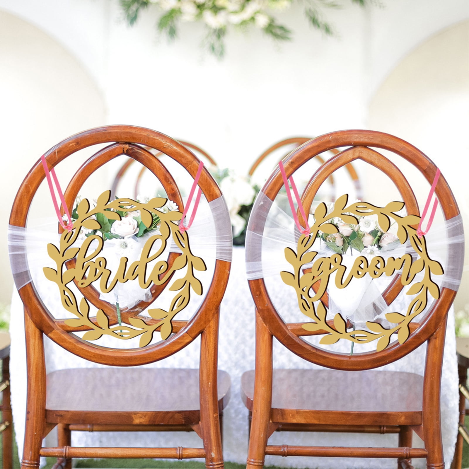 harmtty 1 Set Wedding Chair Signs European Style Rustic Wooden Hollow ...