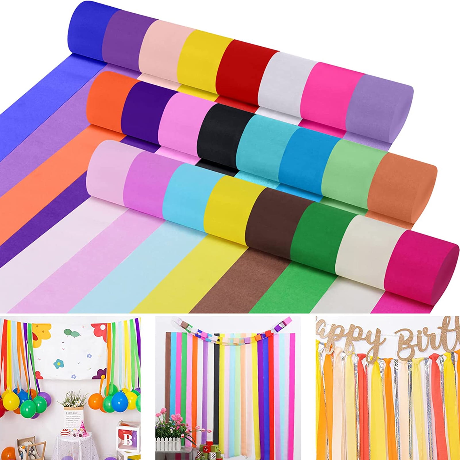 harmtty 3 Roll Crepe Paper Cuttable Crepe Paper Streamers Backdrop ...