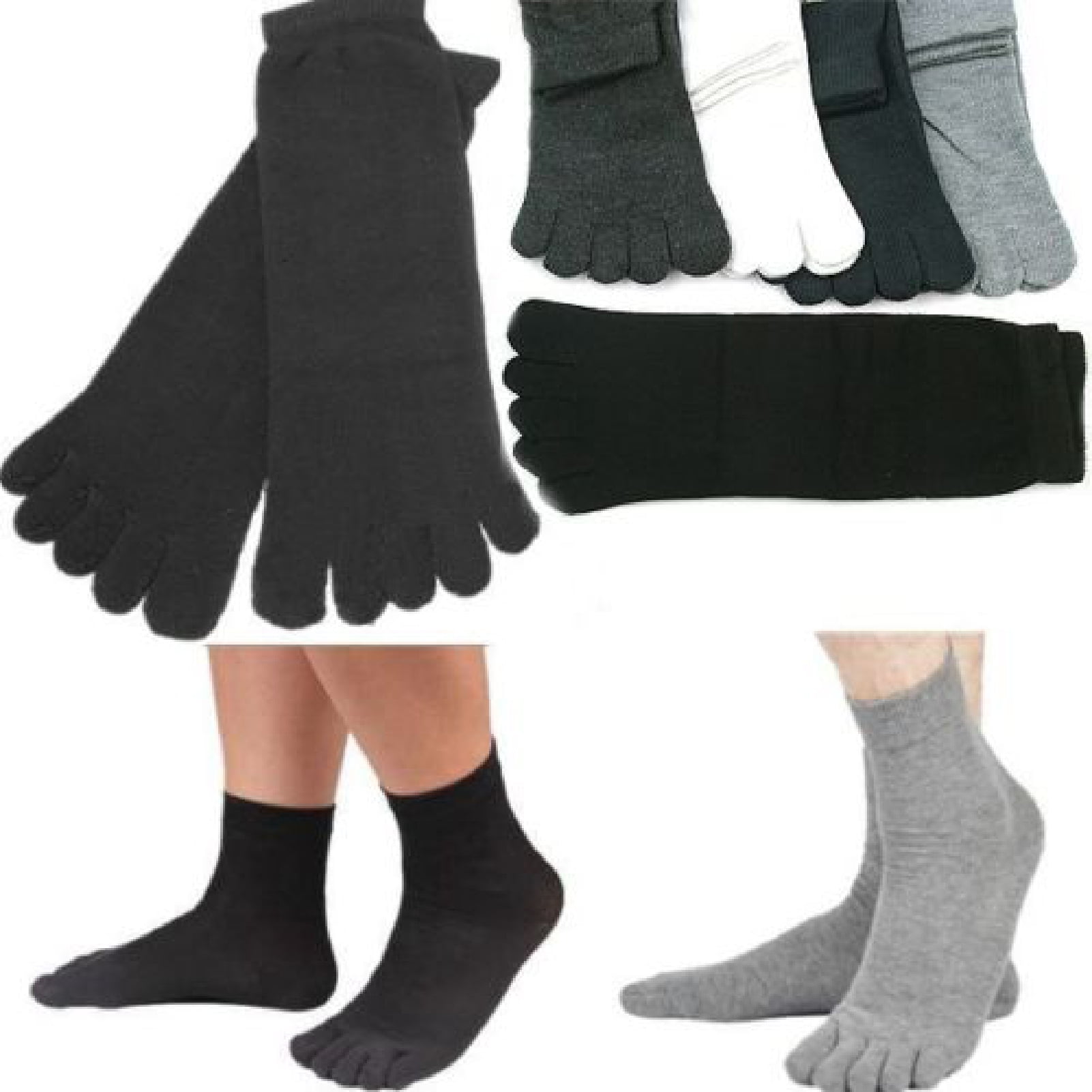 harmtty 5 Pairs Socks Five Finger Toes Comfortable Cotton Ankle Socks ...