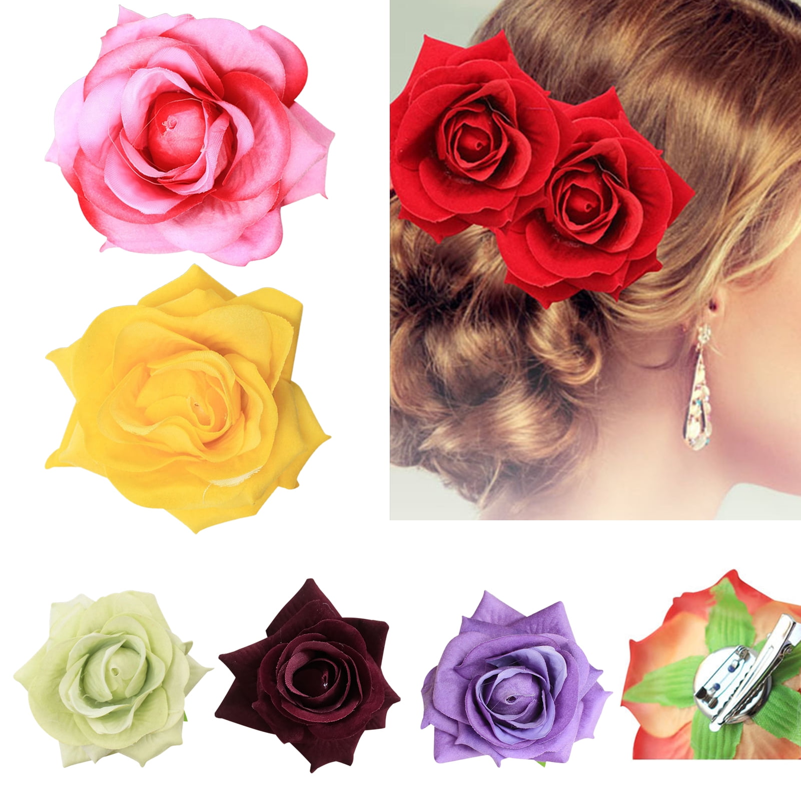 harmtty Artificial Rose Hair Clip Realistic Elegant Non-slip Sweet ...