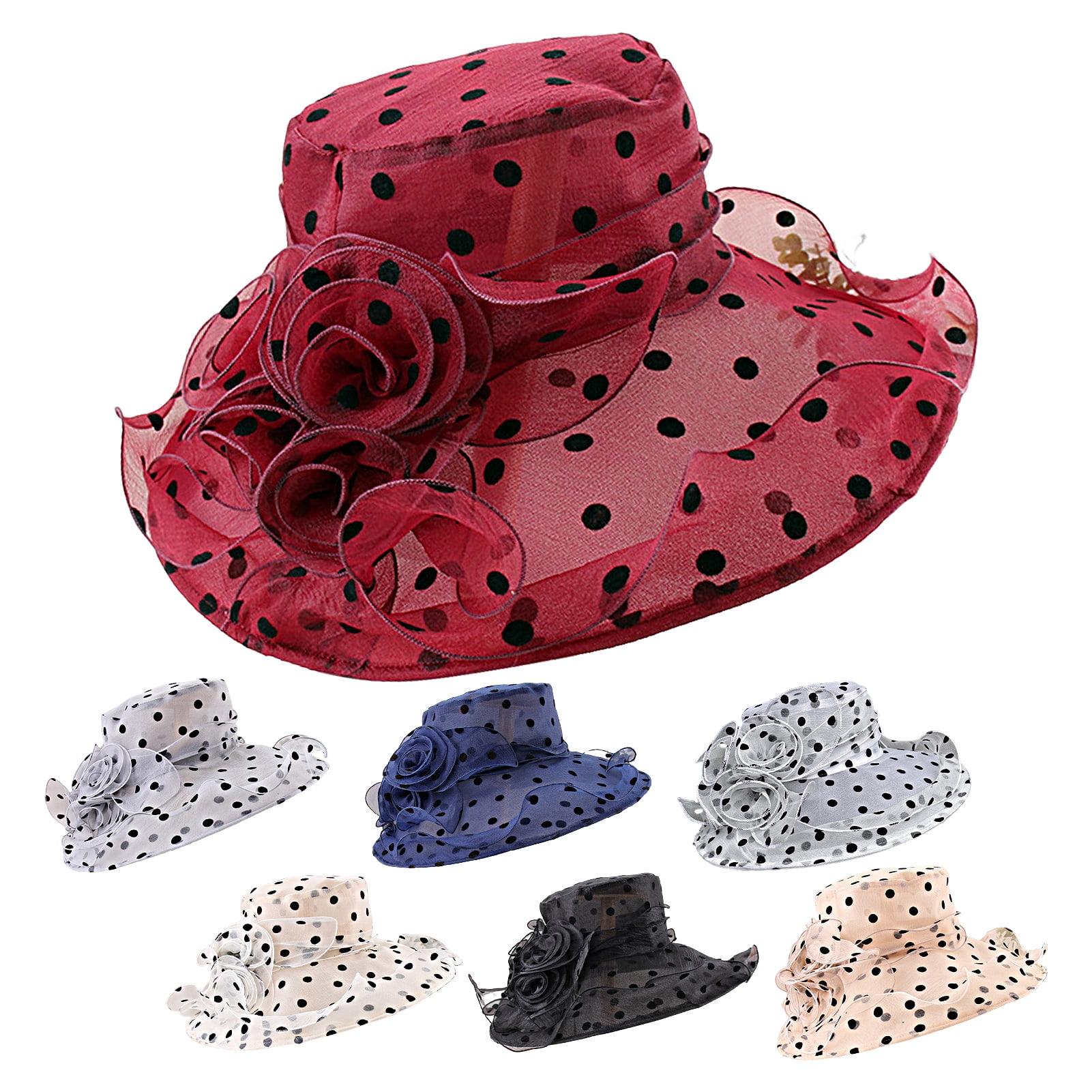 harmtty Breathable Sunscreen Hat Wide Brim Lace Floral Design Dot Women ...