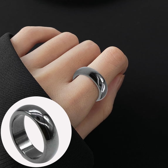 harmtty Fashion Simple 6mm Width Flat Hematite Magnetic Finger Ring ...
