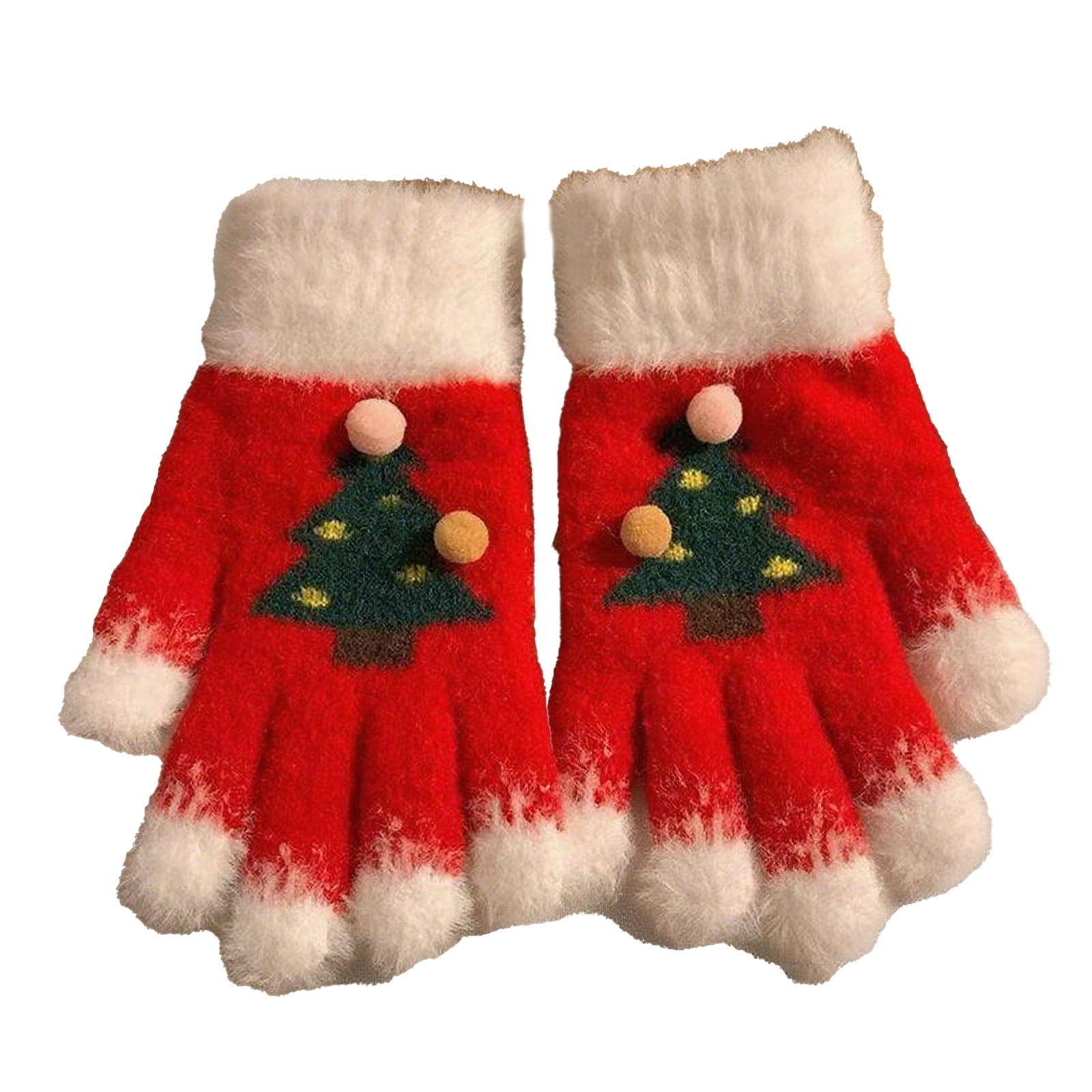 harmtty Festive Wear Gloves Knitted Christmas Tree Pattern Gloves for ...