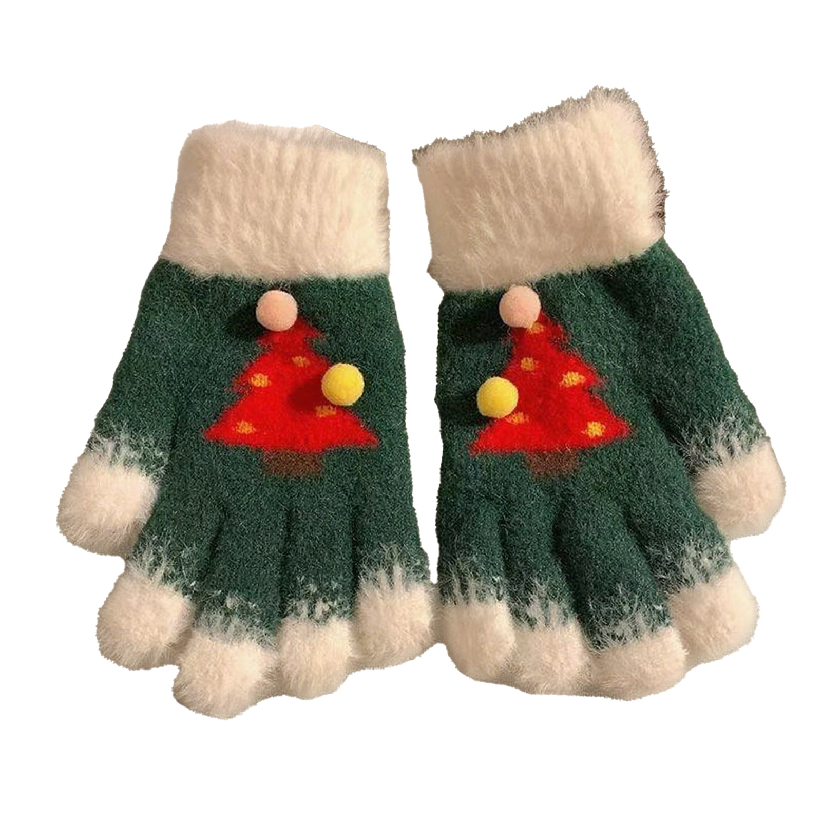 harmtty Festive Wear Gloves Knitted Christmas Tree Pattern Gloves for ...
