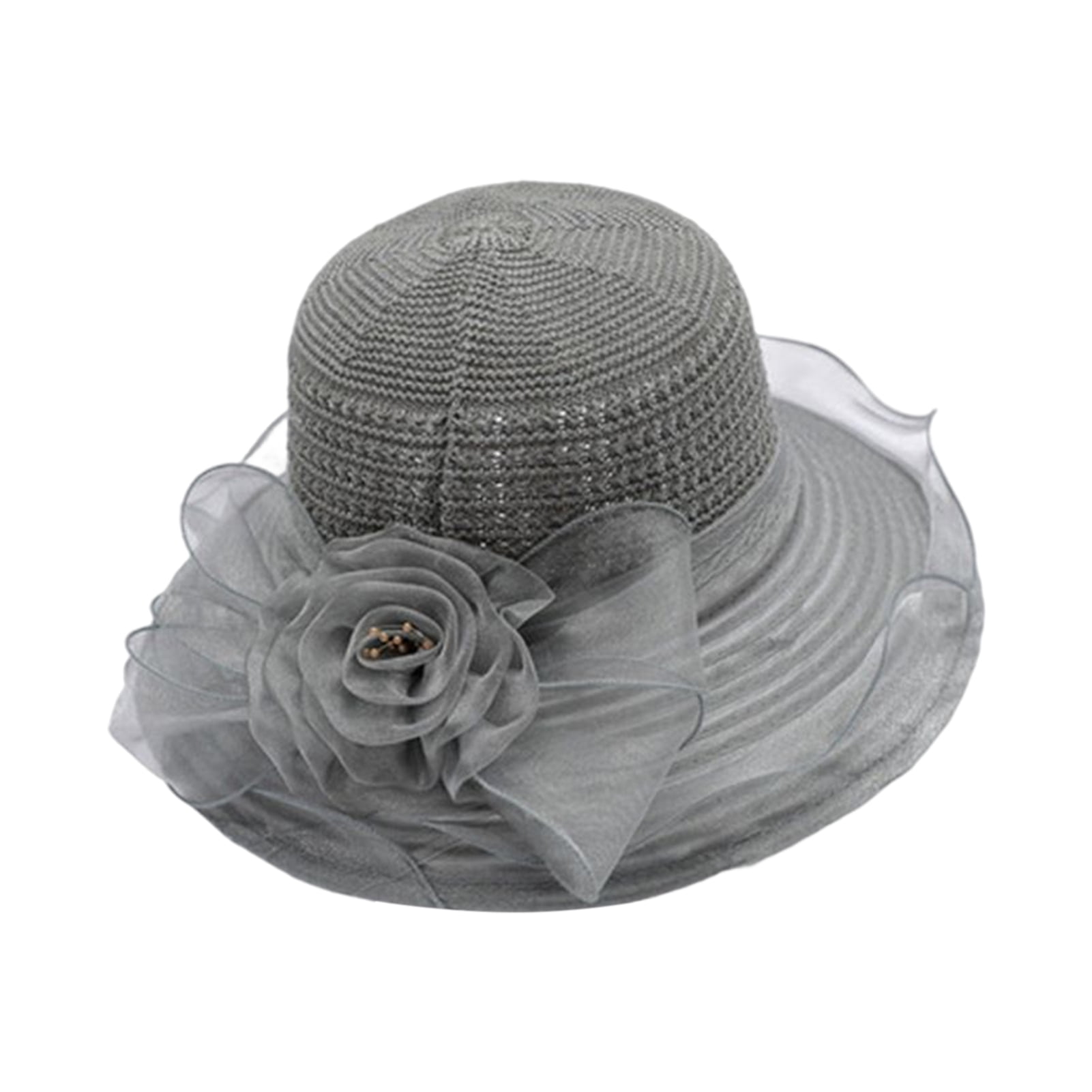 harmtty Foldable Sunscreen Braided Sun Cap Net Yarn Flower Decor Wide ...