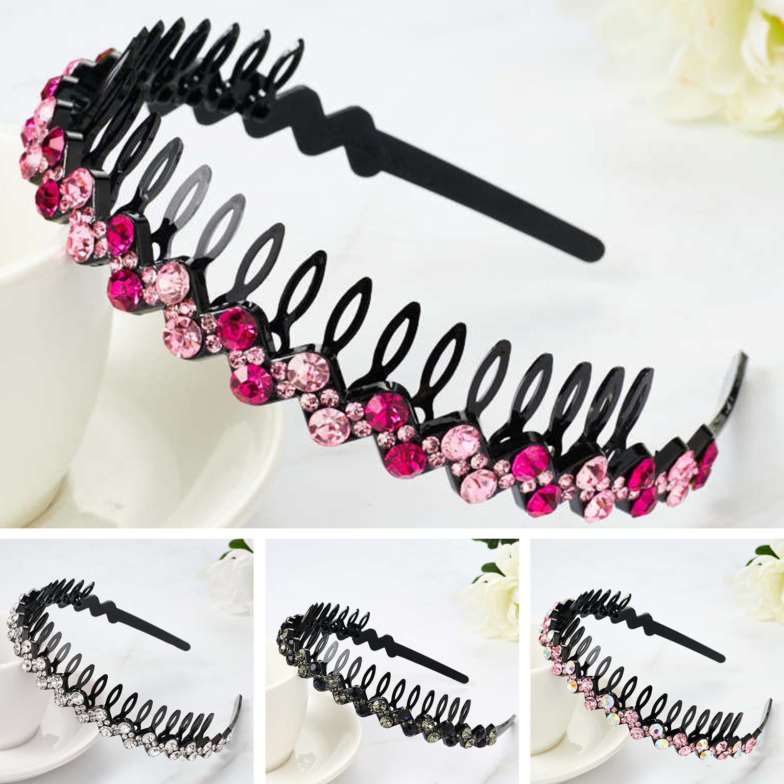 harmtty Hair Clasp Shiny Colorful Rhinestone Non-Slip Reusable Narrow ...