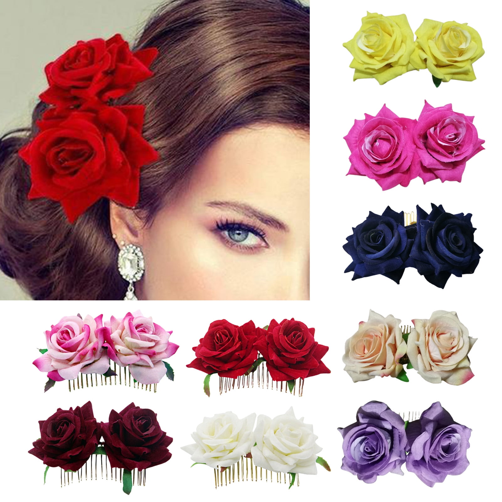 harmtty Hair Comb Simulation Flower Realistic Rose Elegant Anti-slip ...