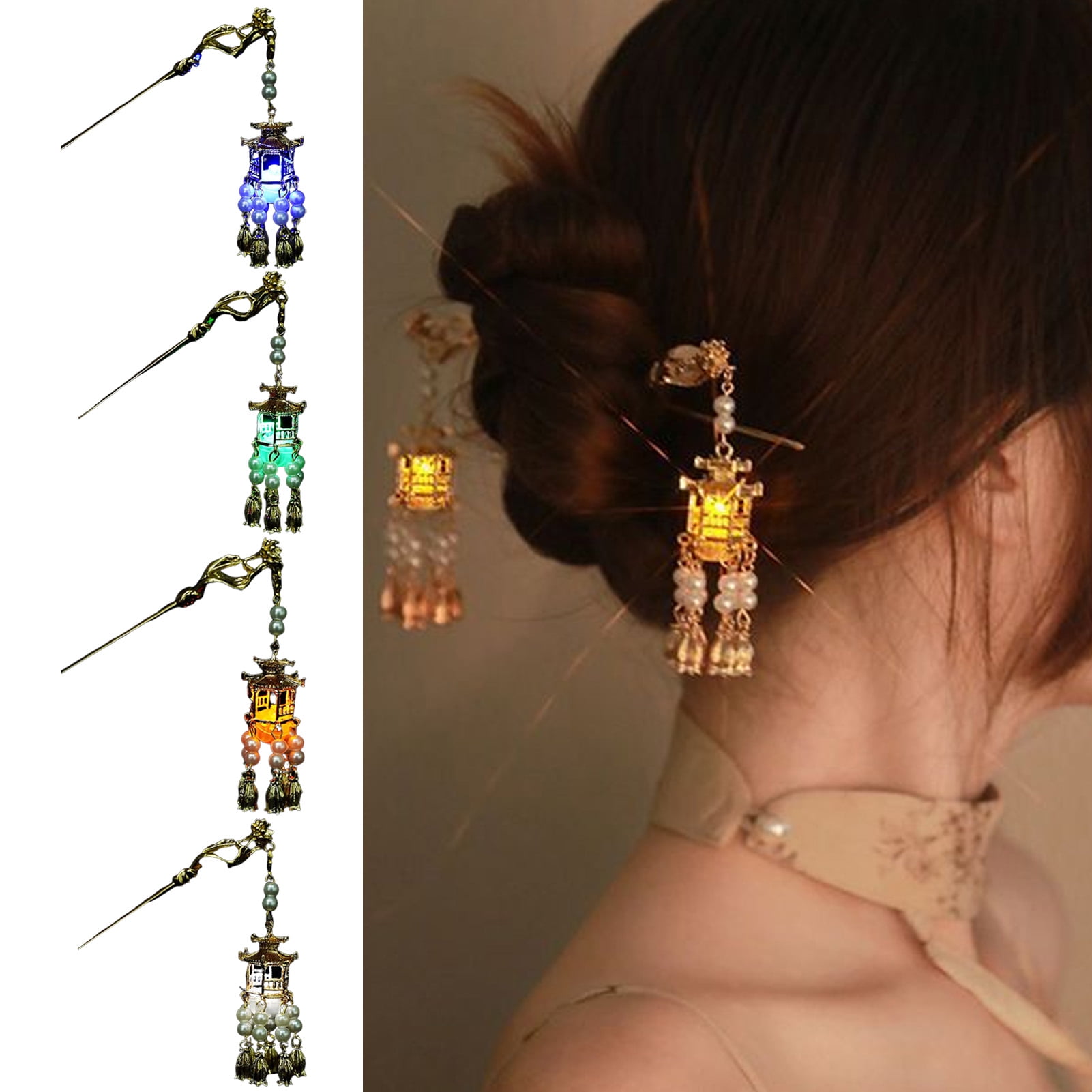 harmtty Hair Stick Chinese Pavilion Luminous Vintage Hands Shape ...