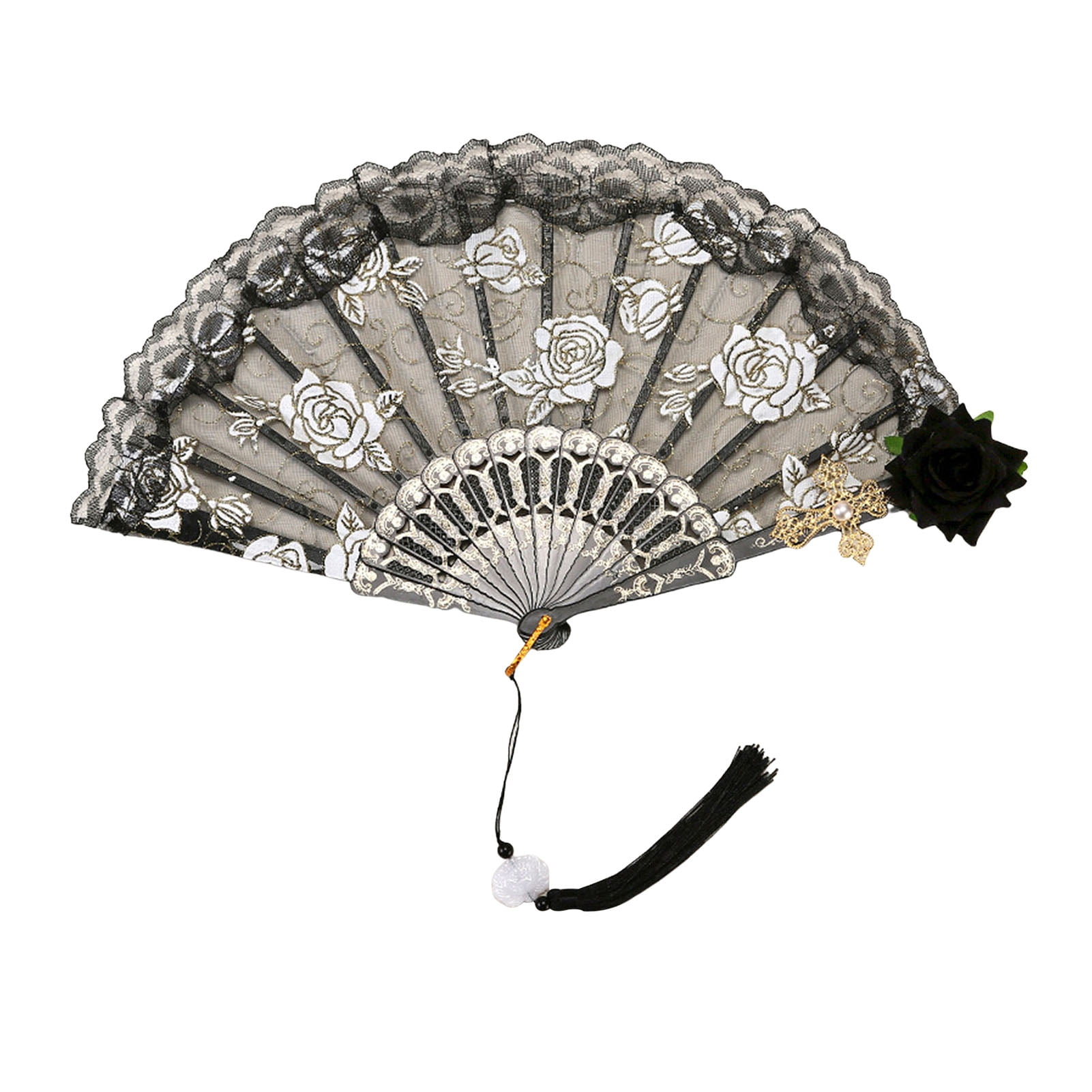 harmtty Handmade Lace Fan Palace-style Lace Fan Handheld Fan Retro ...