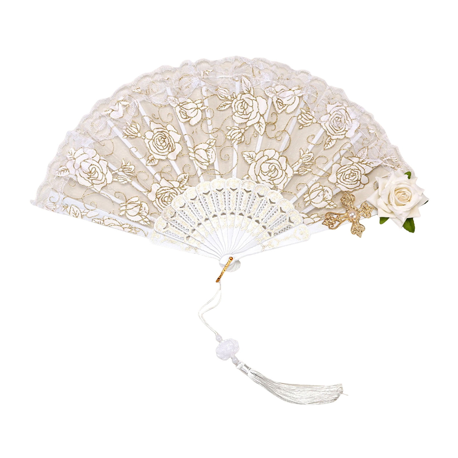 harmtty Handmade Lace Fan Palace-style Lace Fan Handheld Fan Retro ...