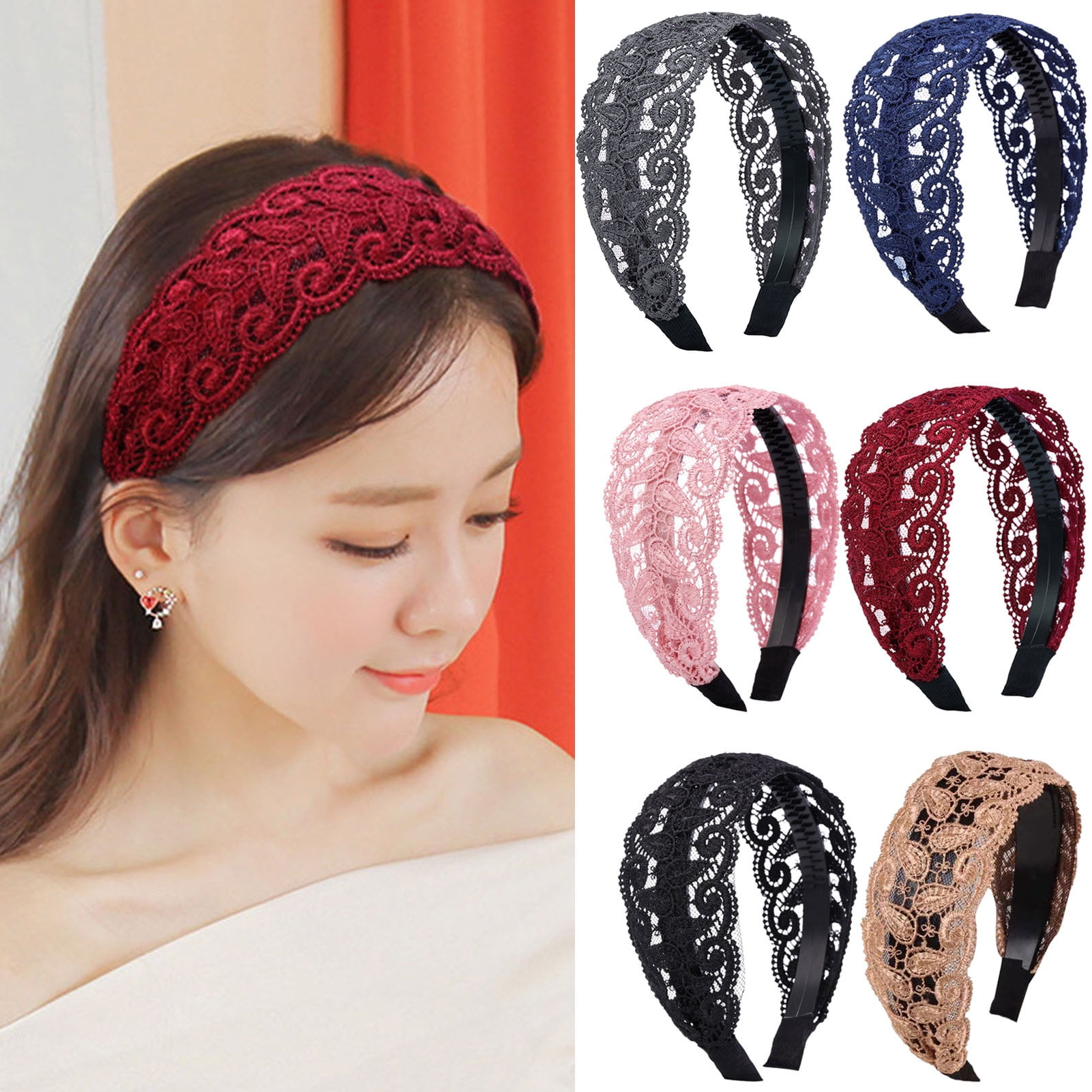 harmtty Women's Anti-slip Lace Embroidered Headband with Teeth, Elegant ...
