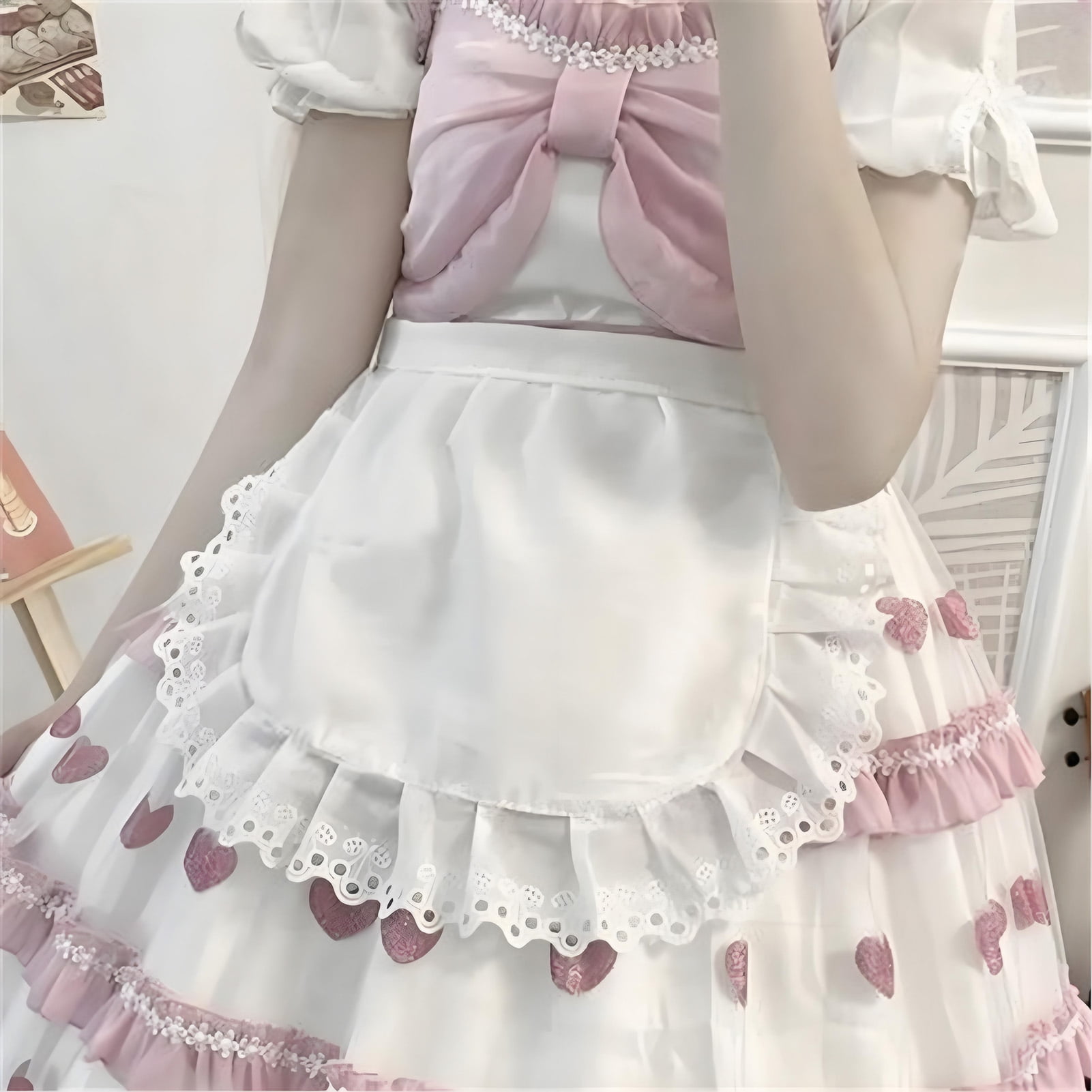 harmtty Maid Cosplay Apron Girls Ruffled Waist Apron Kitchen Costume ...