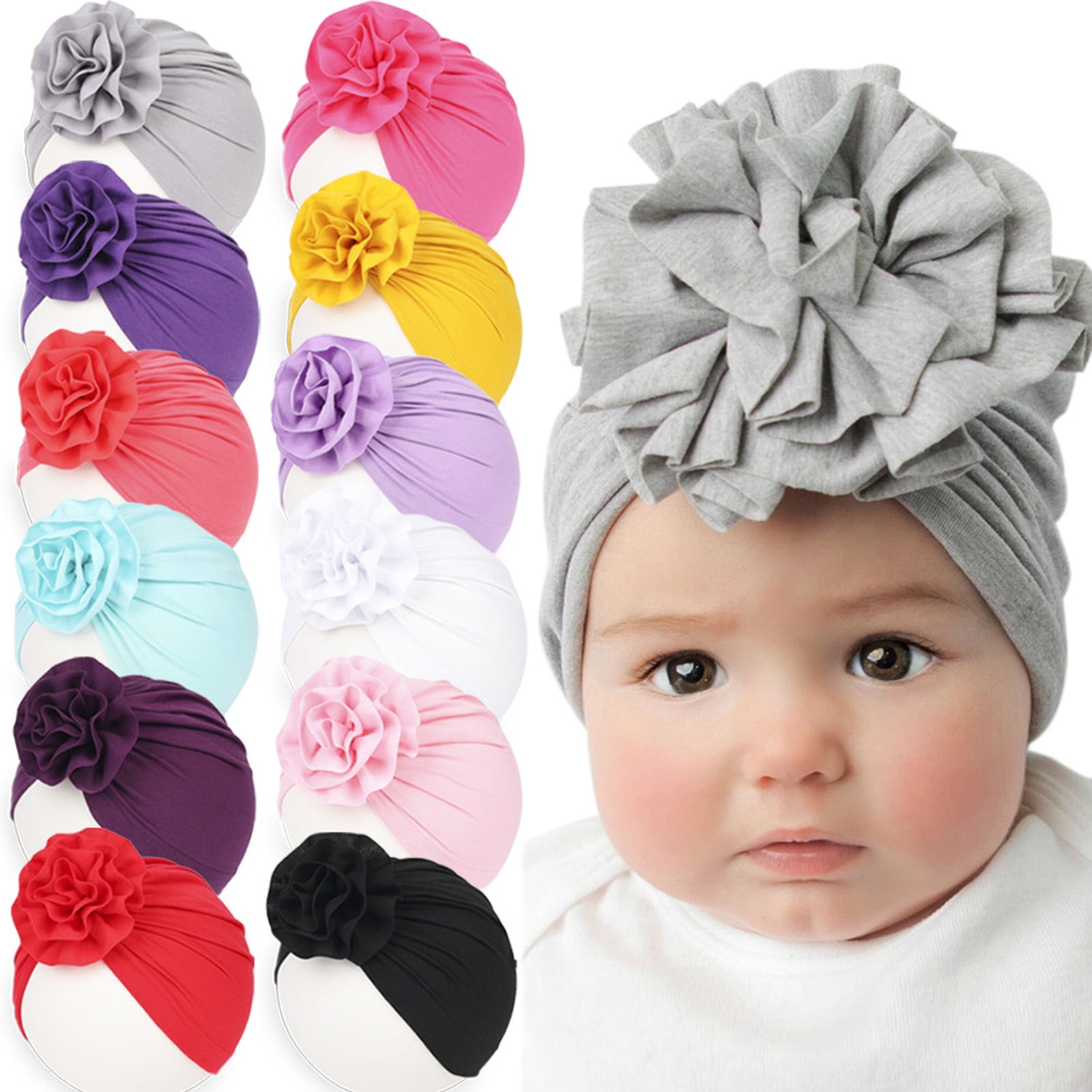 harmtty Newborn Hat Soft Stylish Polyester Cotton Big Flower Baby Cap ...