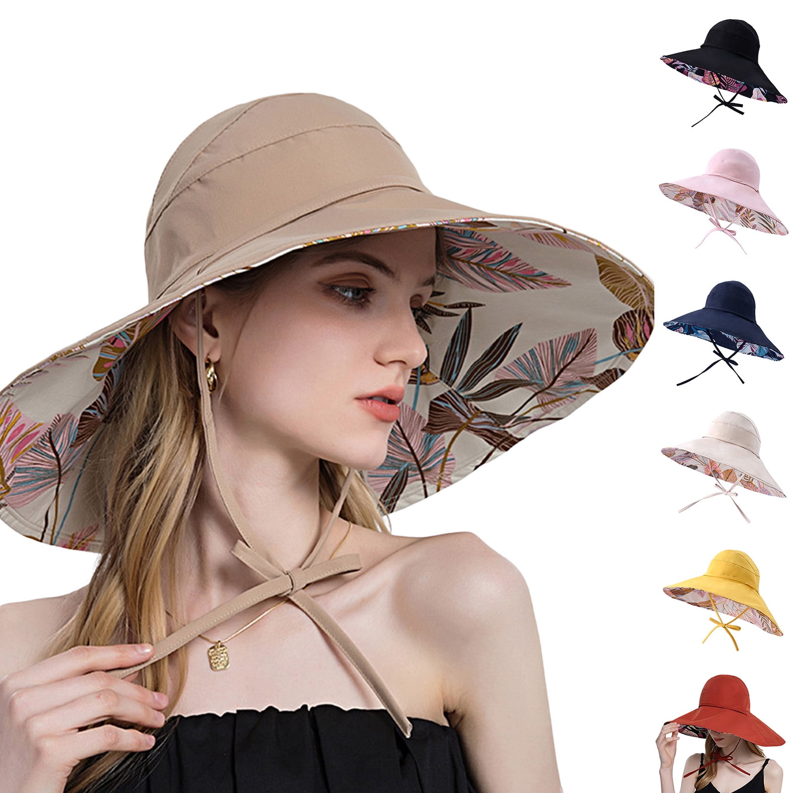 harmtty Sun Hat Large Brim Ponytail Hole Breathable Drawstring ...