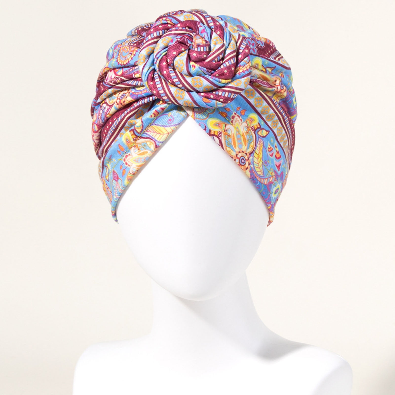 harmtty Turban Cap Twisted Retro Print Stretchy Hide Hair Breathable ...