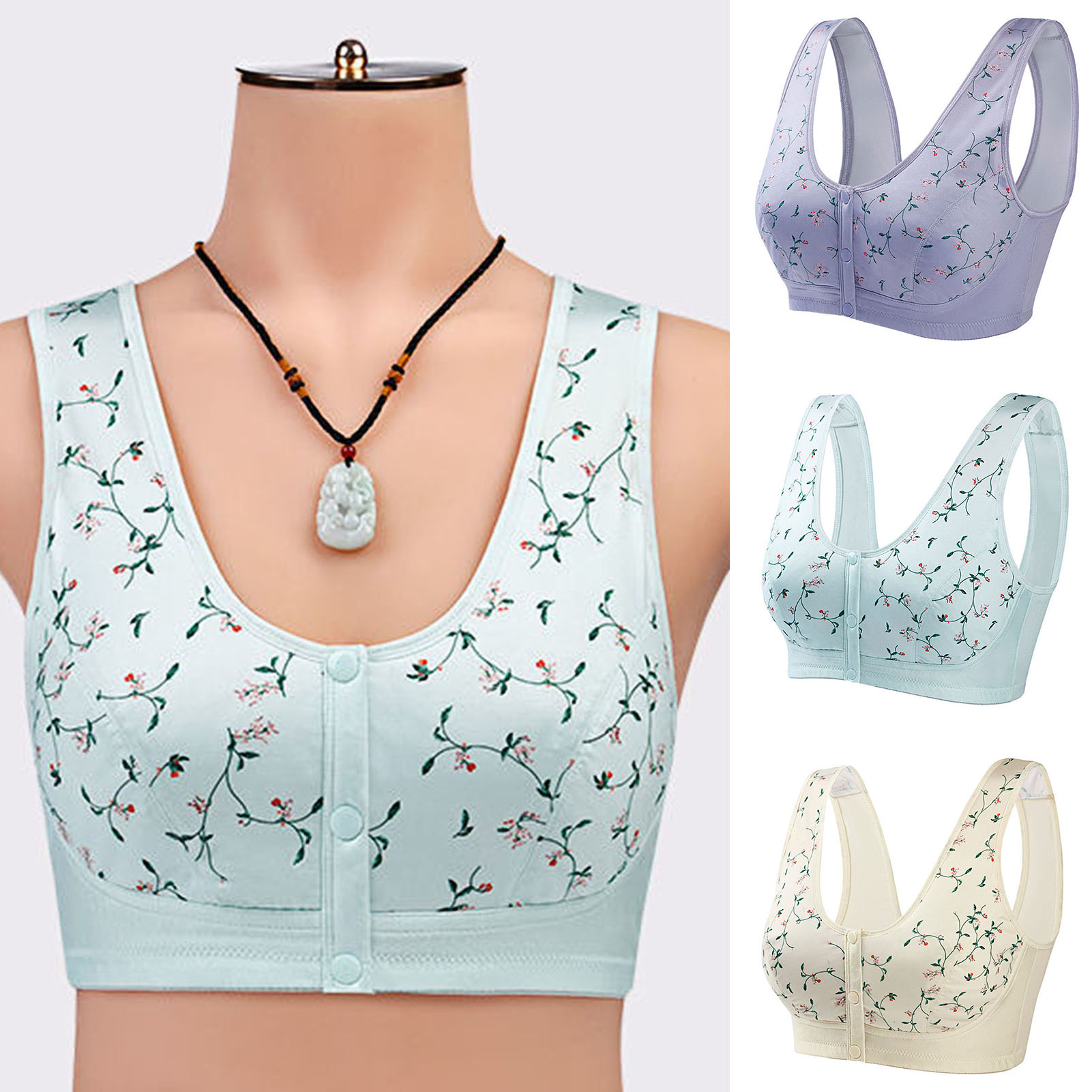 harmtty Vest Bra Floral Print Push Up Brassiere No Underwire Front ...