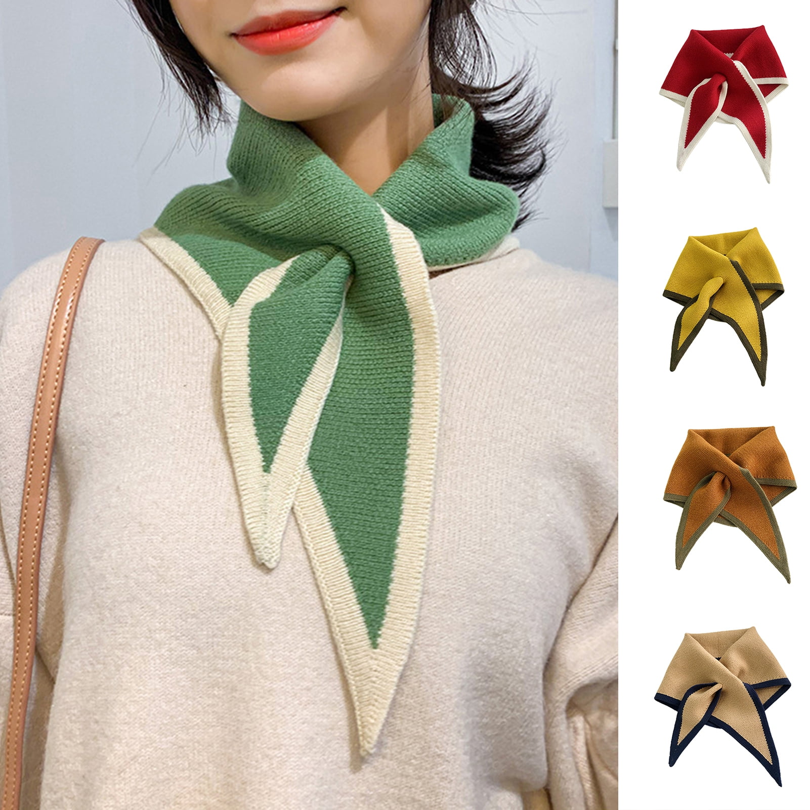 Harmtty Women's Contrast Color Triangle Knitted Scarf for Autumn Winter ...