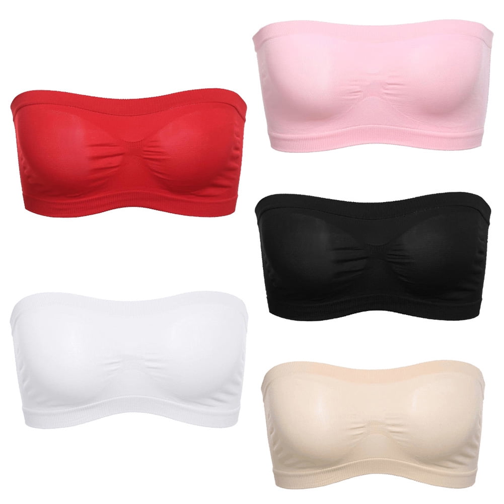 harmtty Women Solid Color Stretch Seamless Strapless Anti-slip Tube Top ...