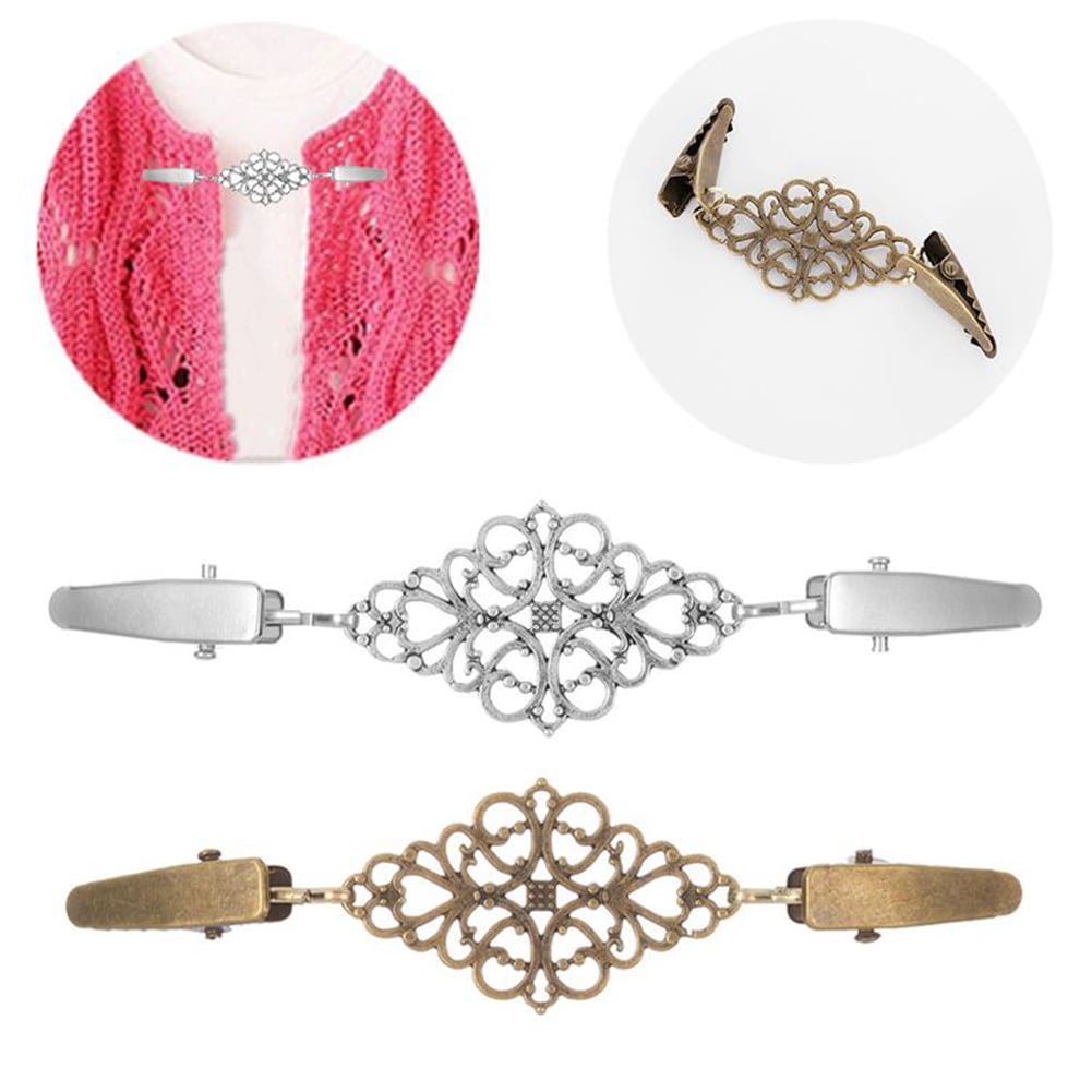 harmtty Women Vintage Hollow Floral Cardigan Collar Clip Dress Shawl ...