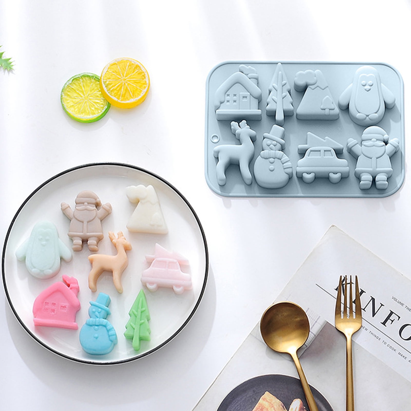 harmtty Xmax 2Pcs Christmas Silicone Mold 8 Cavities Santa Snowman Elk ...