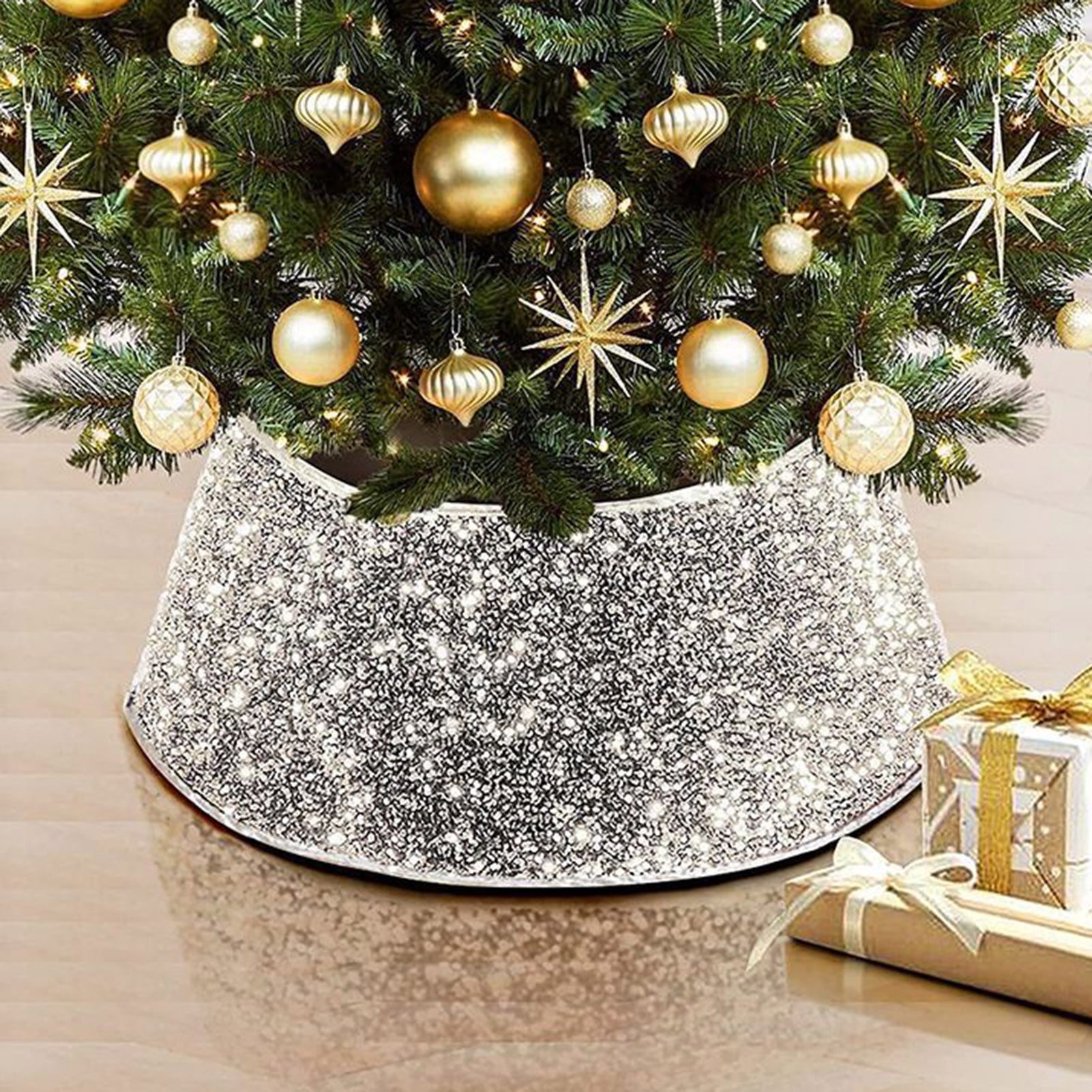 harmtty Xmax Sequins Christmas Tree Collar Round Fastener Tape Reusable ...