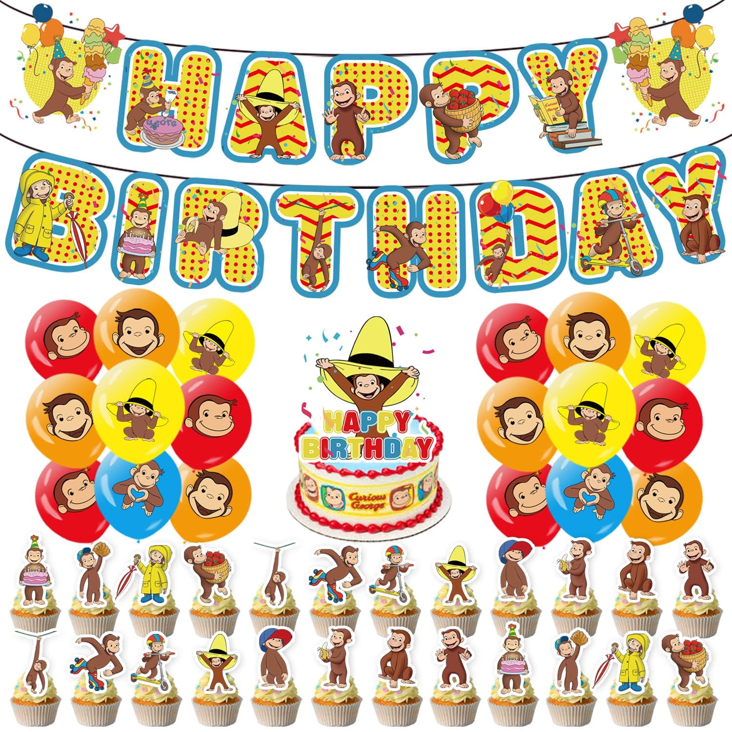 haud Curious Monkey Birthday Party Supplies including Happy Birthday ...