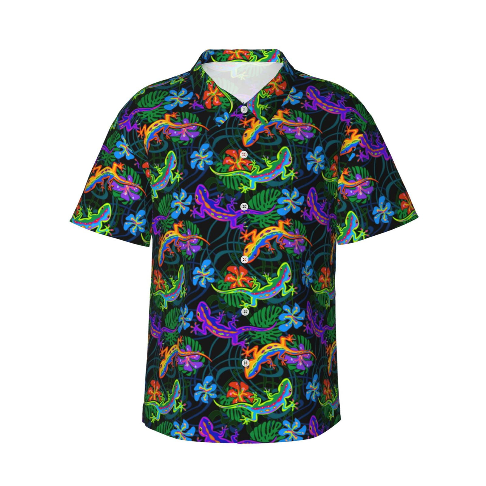 hawaiian shirt for men - Artistic Colorful Gecko Lizard Tropical Short ...