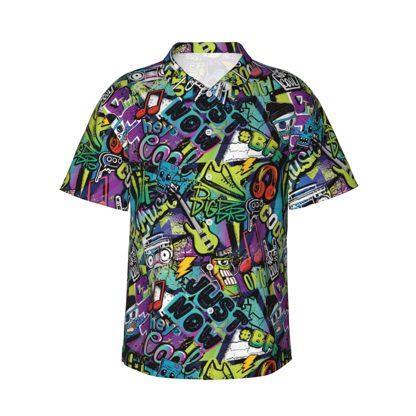 hawaiian shirt for men - Artistic Graffiti Instrument Notes Tropical ...