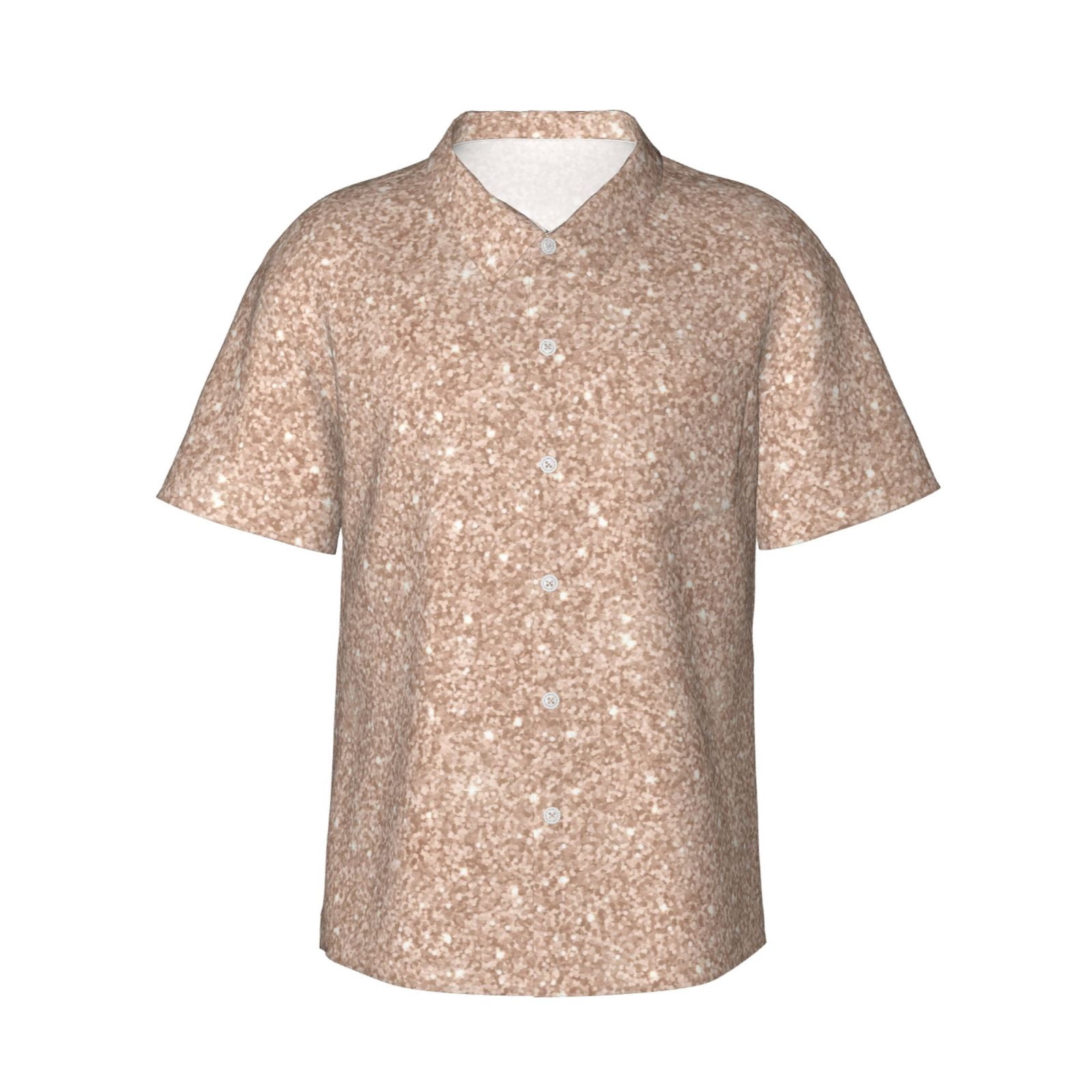 hawaiian shirt for men - Beige Sparkling Glitter Tropical Short Sleeve ...