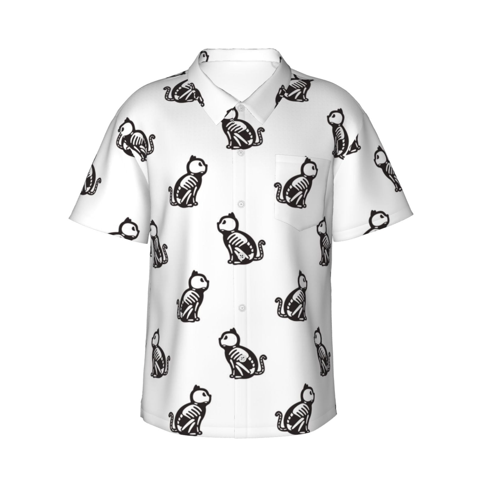 hawaiian shirt for men - Black White Cartoon Cat Bones Tropical Short Sleeve Button Down Beach ...