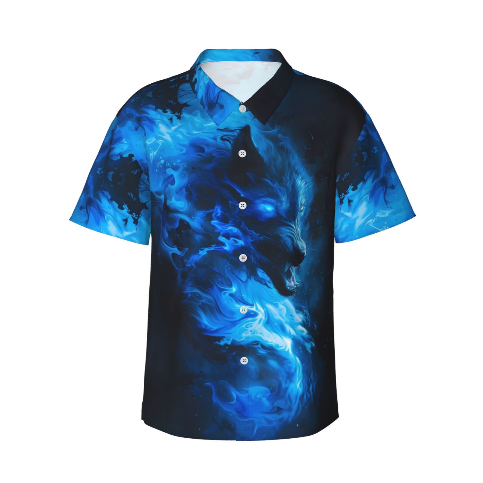 hawaiian shirt for men - Blue Fire Cool Wolf Tropical Short Sleeve ...