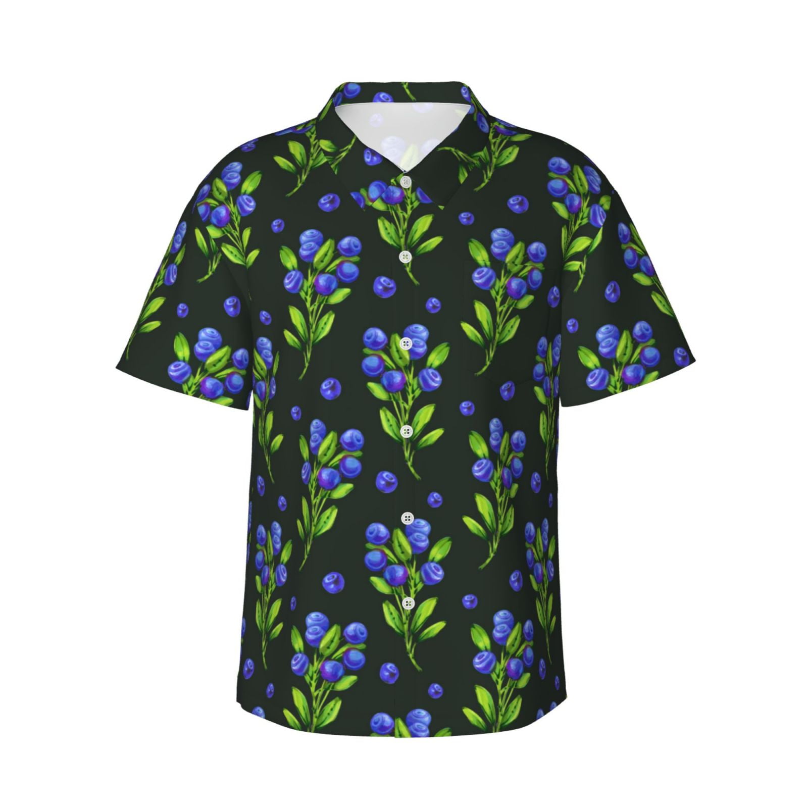 hawaiian shirt for men - Blueberries Print black Tropical Short Sleeve ...