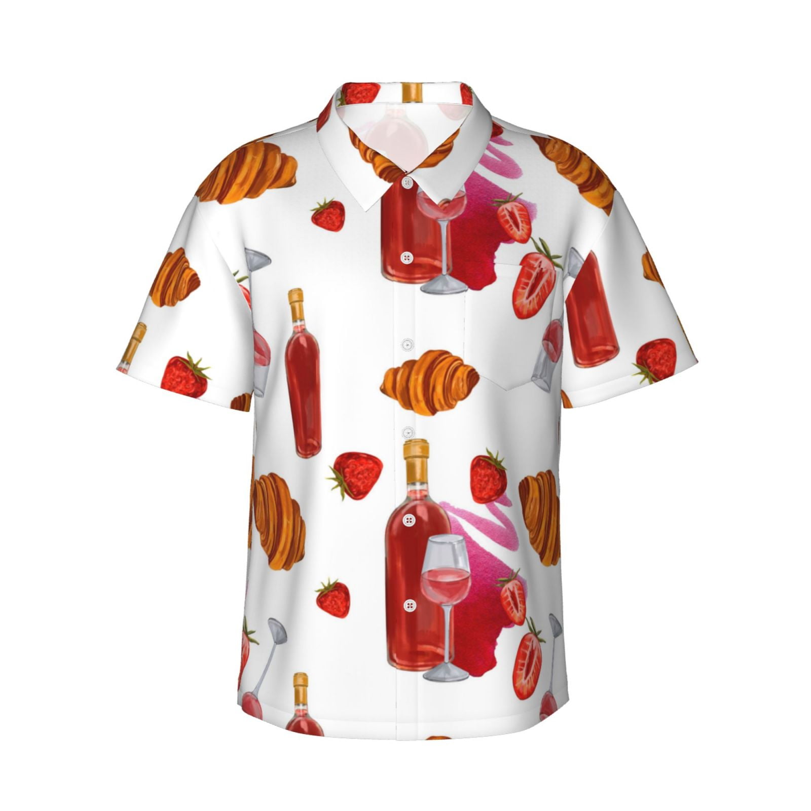 hawaiian shirt for men - Bread Strawberry Wine Print Red Tropical Short Sleeve Button Down Beach ...