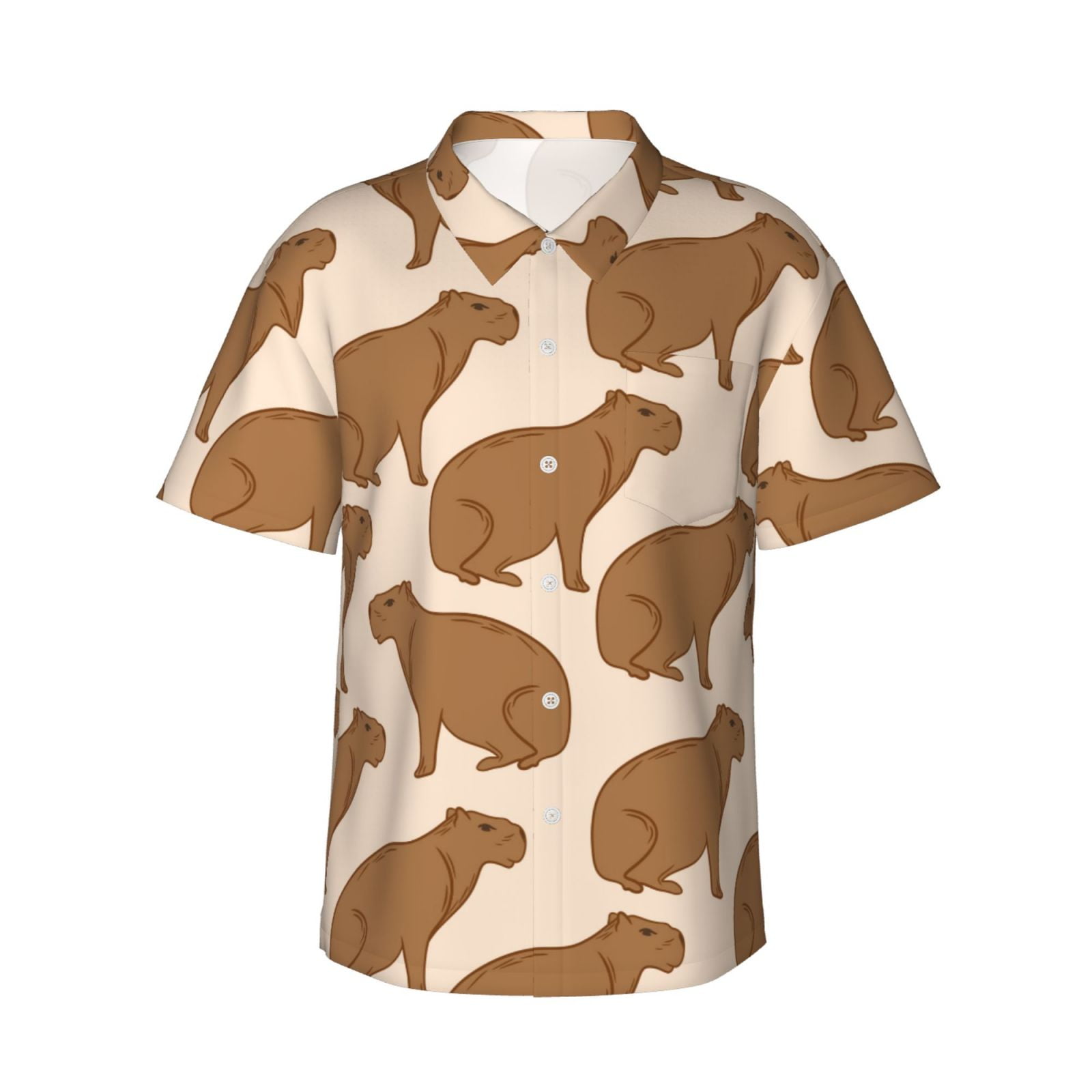 hawaiian shirt for men - Brown Capybara Tropical Short Sleeve Button ...