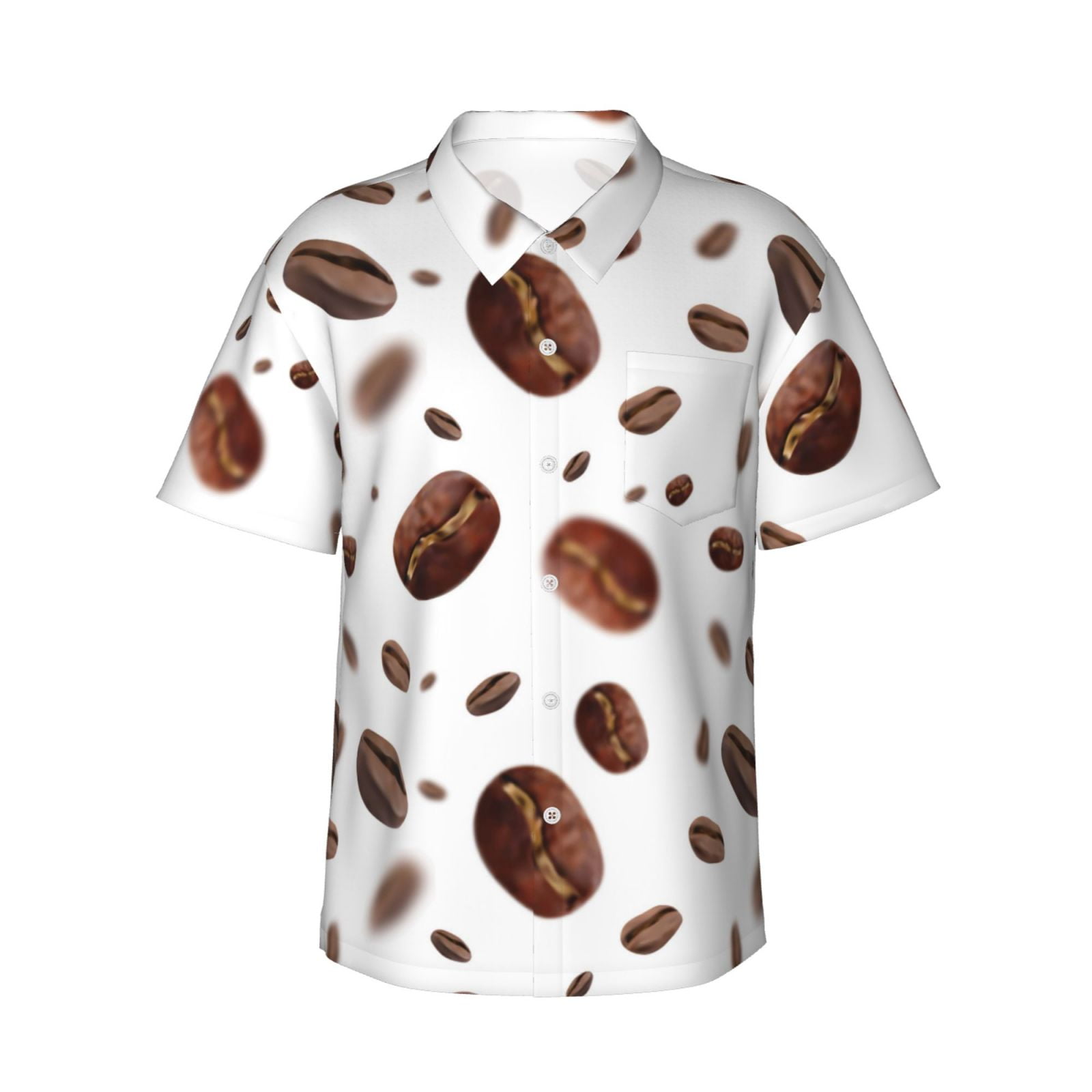 hawaiian shirt for men - Brown Coffee Bean Print White Tropical Short ...
