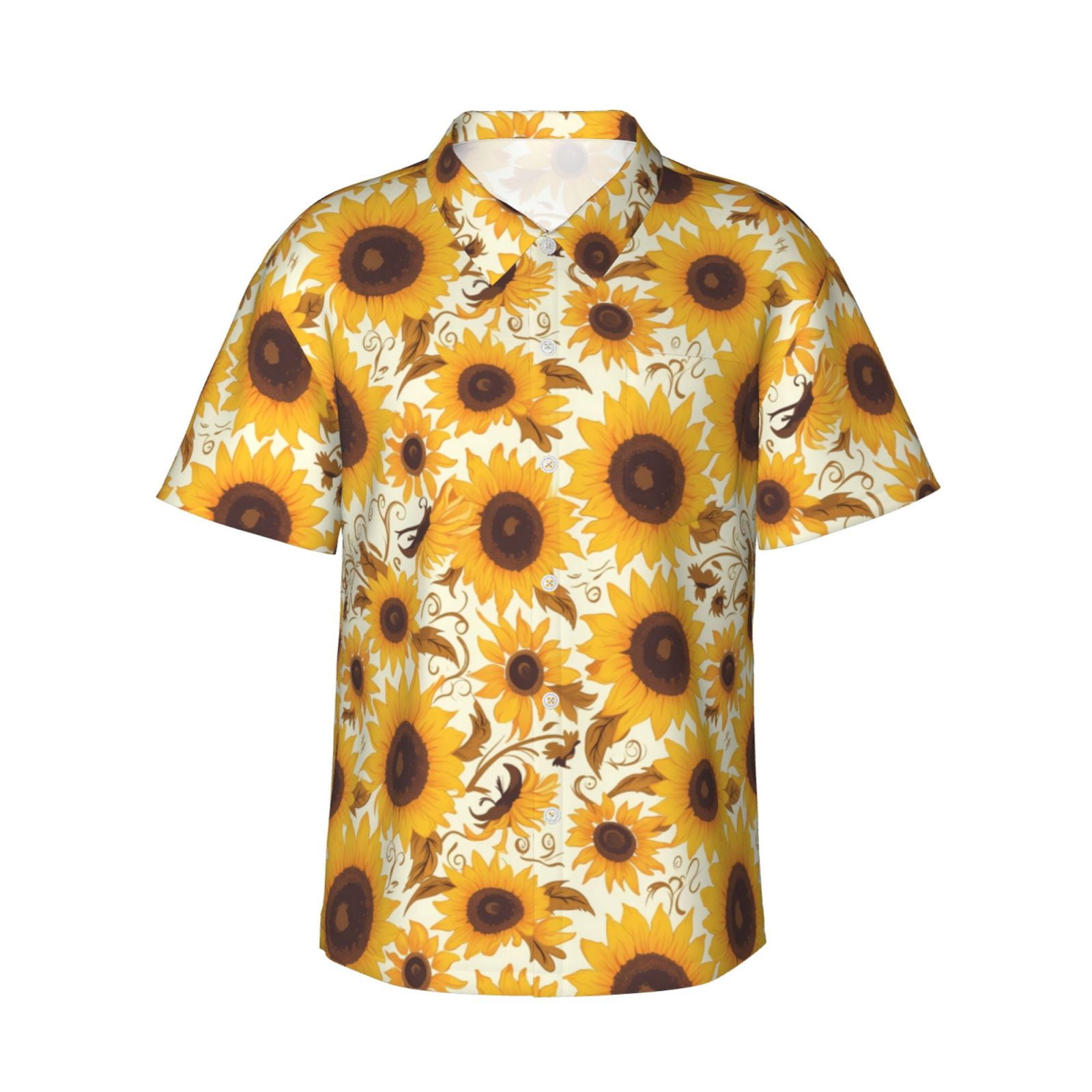 hawaiian shirt for men - Brown Leaf Pattern Sunflower Tropical Short ...