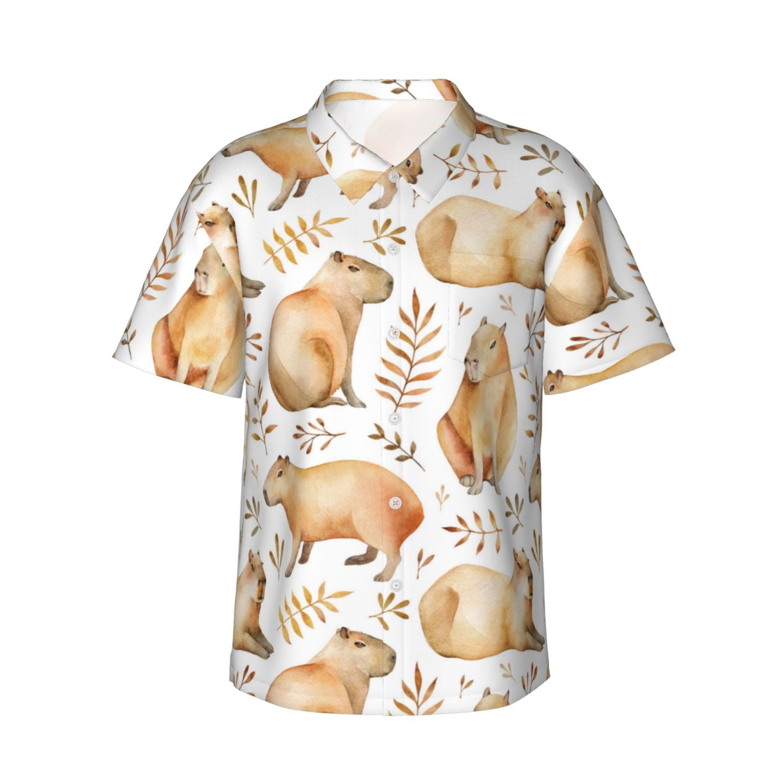 hawaiian shirt for men - Capybara Leaf Print Tropical Short Sleeve ...