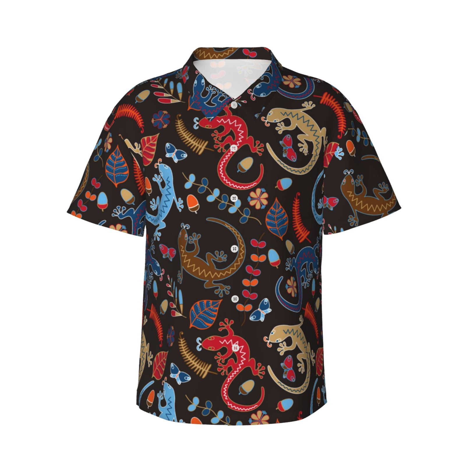 hawaiian shirt for men - Cartoon Gecko Lizard Butterfly Tropical Short ...