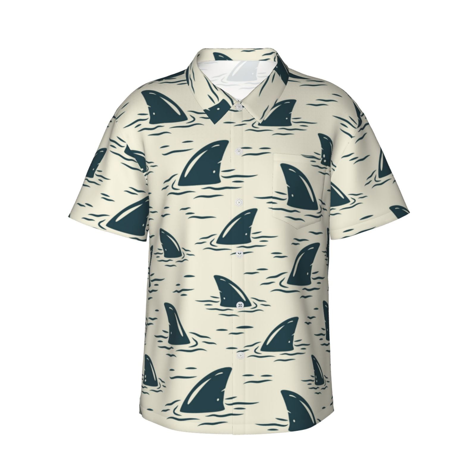 hawaiian shirt for men - Cartoon Wavy Shark Fin Tropical Short Sleeve ...