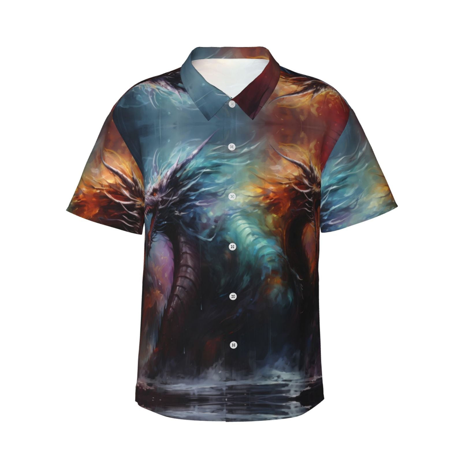 hawaiian shirt for men - Colorful Ink Style Dragon Tropical Short ...