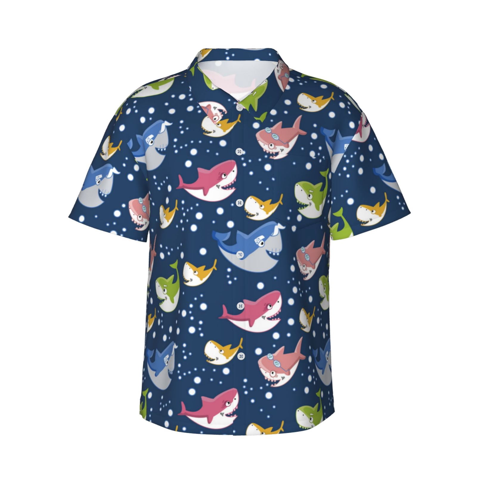 hawaiian shirt for men - Colorful cartoon shark Tropical Short Sleeve ...