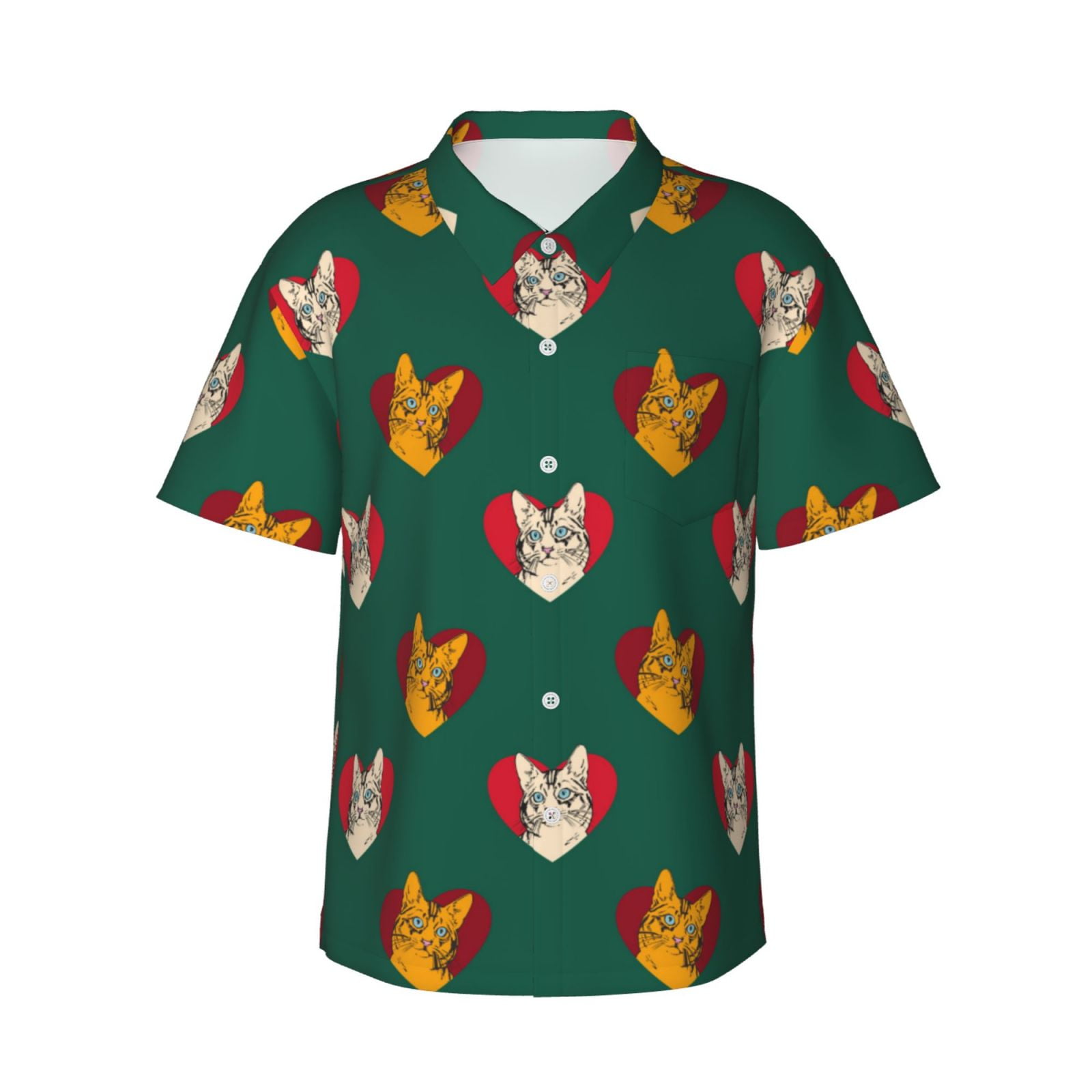 hawaiian shirt for men - Cute Cartoon Cat Heart Tropical Short Sleeve ...