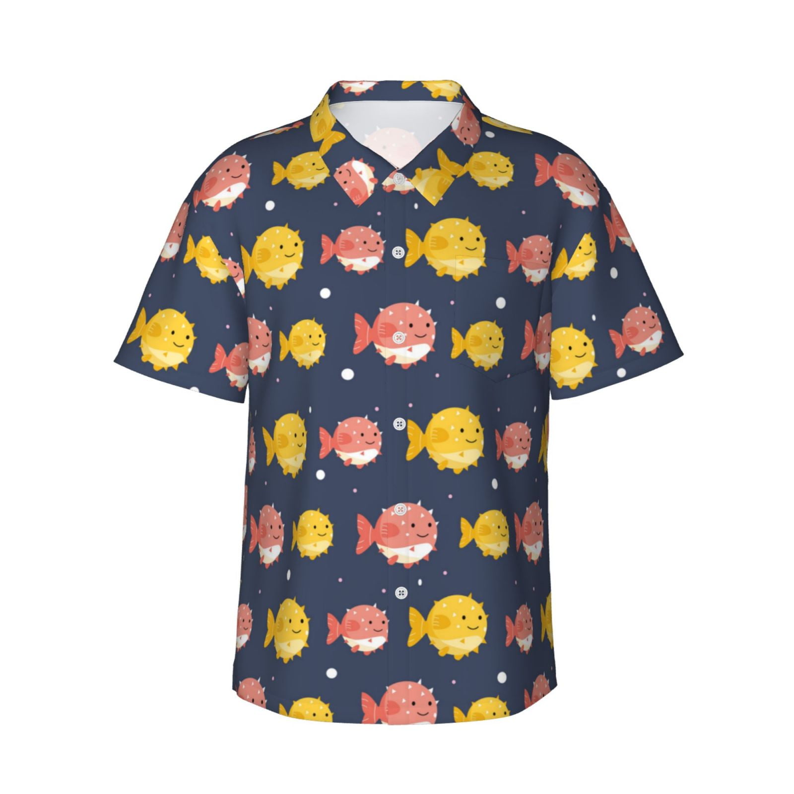 hawaiian shirt for men - Cute Puffer Fish Tropical Short Sleeve Button ...