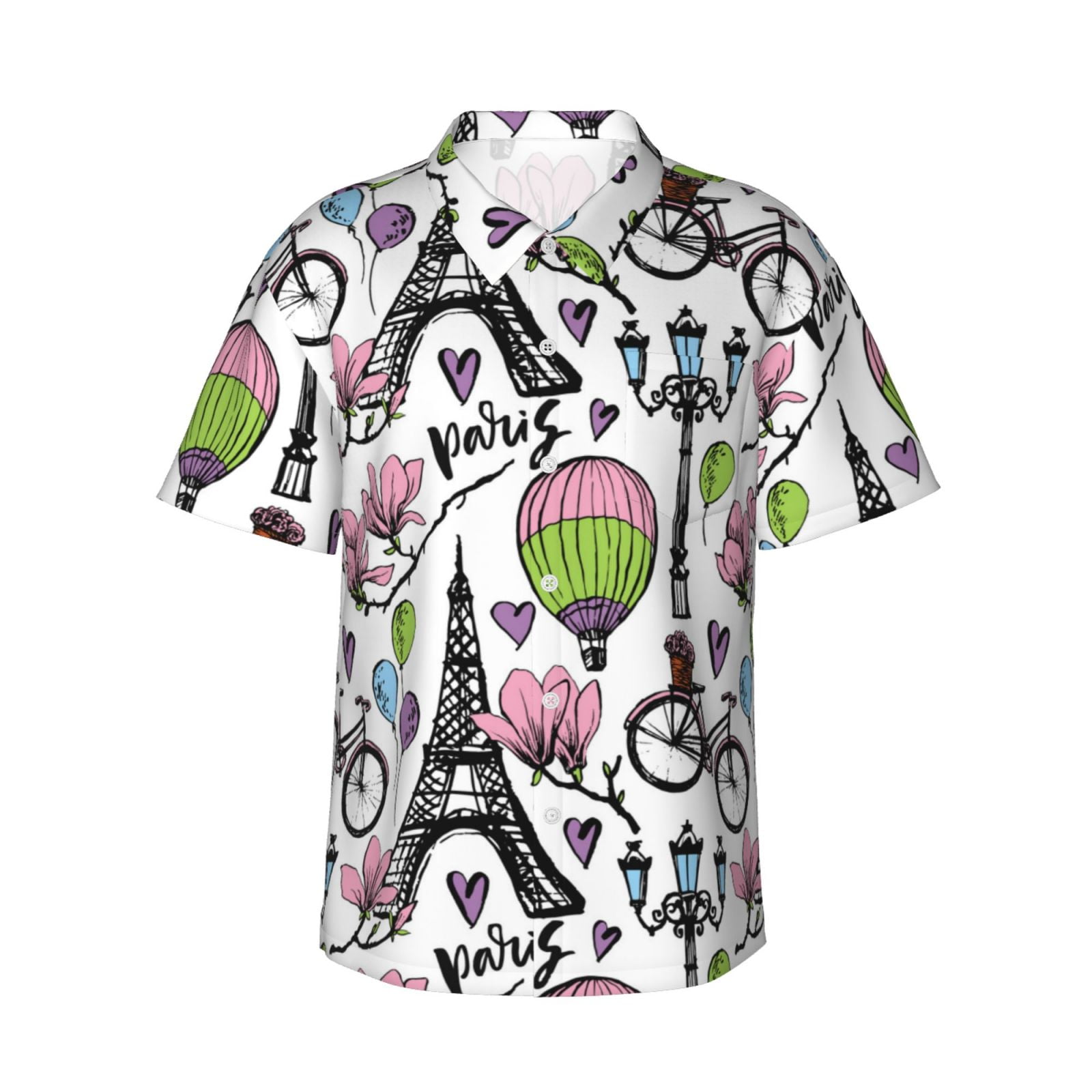 hawaiian shirt for men - Eiffel Tower Retro pink Tropical Short Sleeve ...