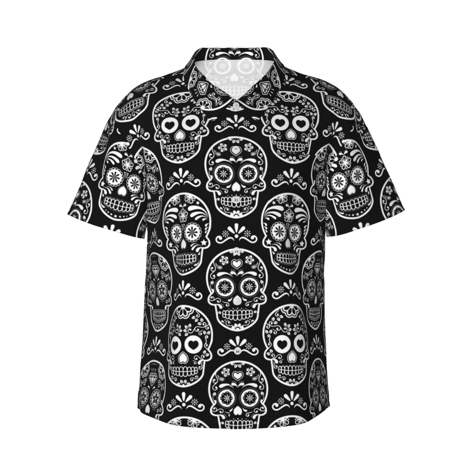 hawaiian shirt for men - Exotic Black White Line Skull Tropical Short ...