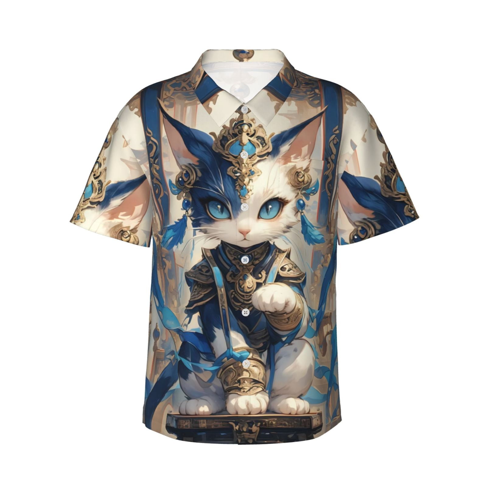 hawaiian shirt for men - Exotic Blue Cat Tropical Short Sleeve Button ...